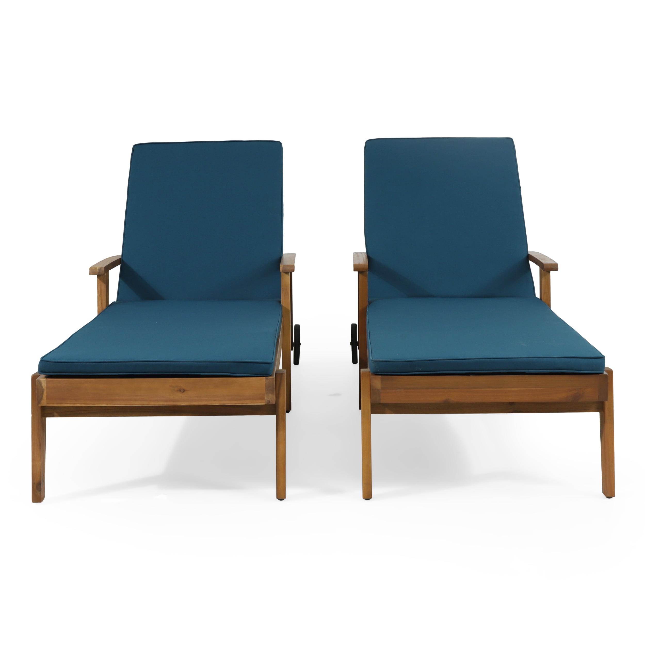 GDF Studio Lucknow Outdoor Acacia Wood Adjustable Chaise Lounges with ...