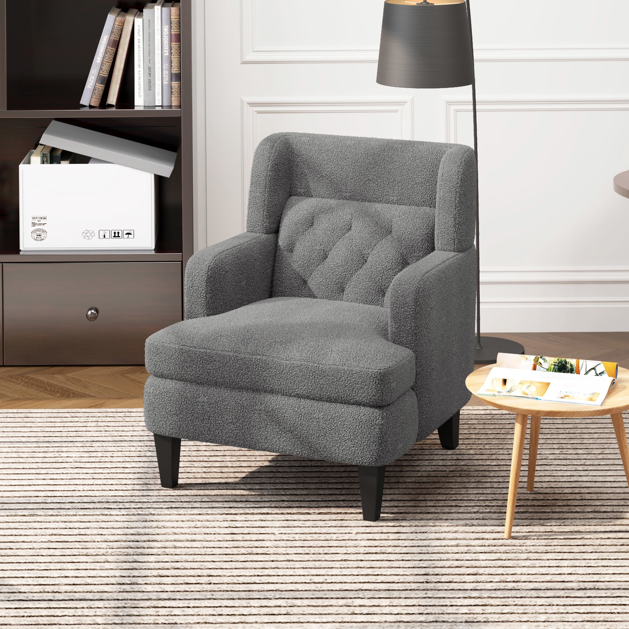 GDF Studio Luxurious Teddy Fleece Accent Chair, Dark Grey - Walmart.com