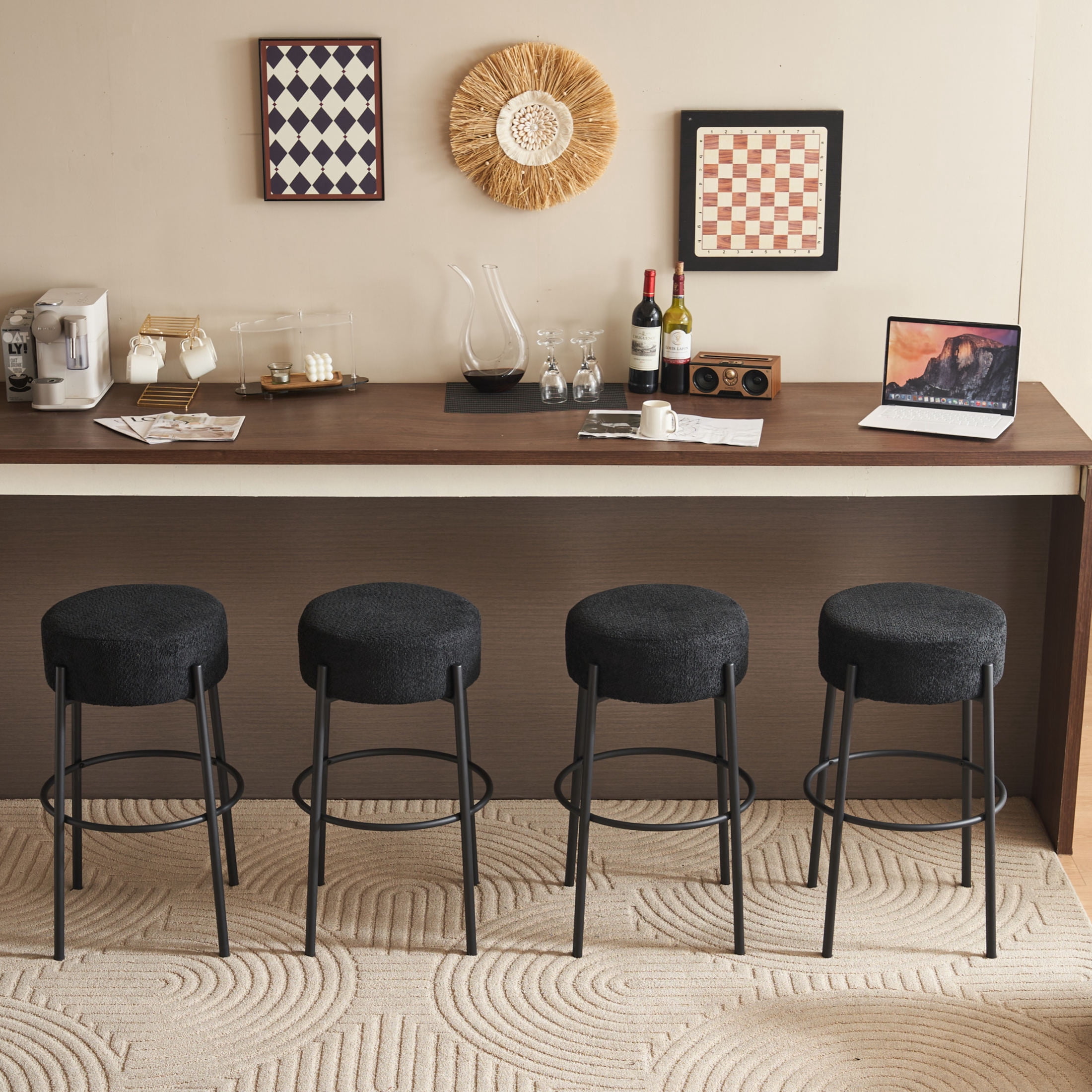 GDF Studio Luxury Round Upholstered Bar Stools with High Resilience ...