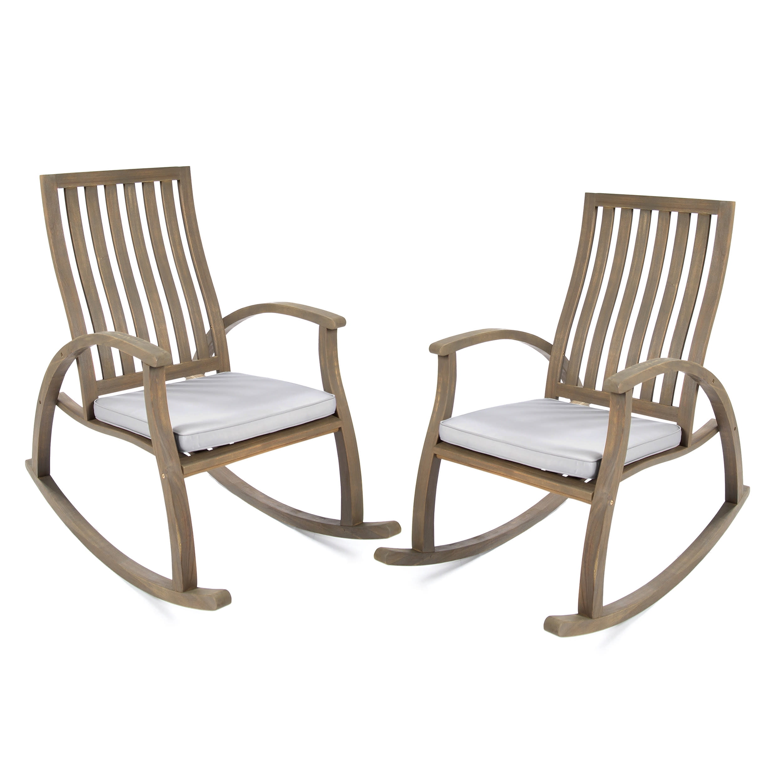 GDF Studio Lyons Outdoor Acacia Wood Rocking Chairs with Cushions, Set ...