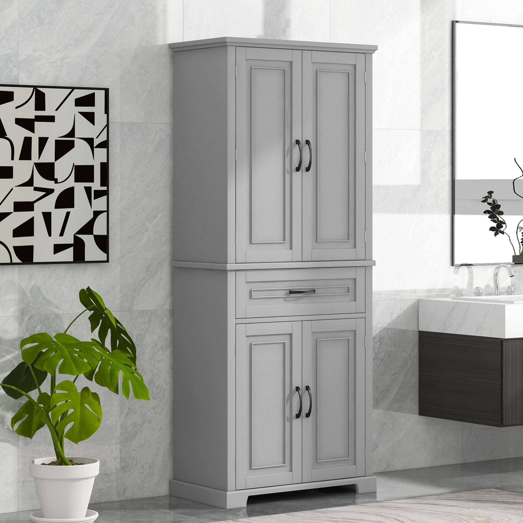 GDF Studio MDF Bathroom Cabinet, Tall Storage Organizer with Doors ...