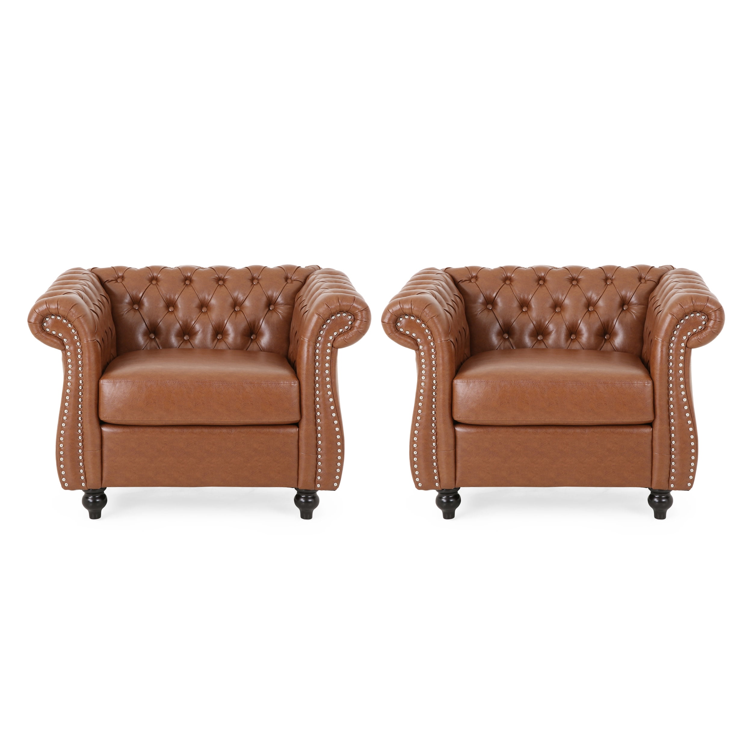GDF Studio Madelena Chesterfield Faux Leather Club Chairs, Set of 2 ...