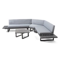 GDF Studio Raleigh Outdoor Acacia Wood 5 Seater Sectional Sofa Set with ...