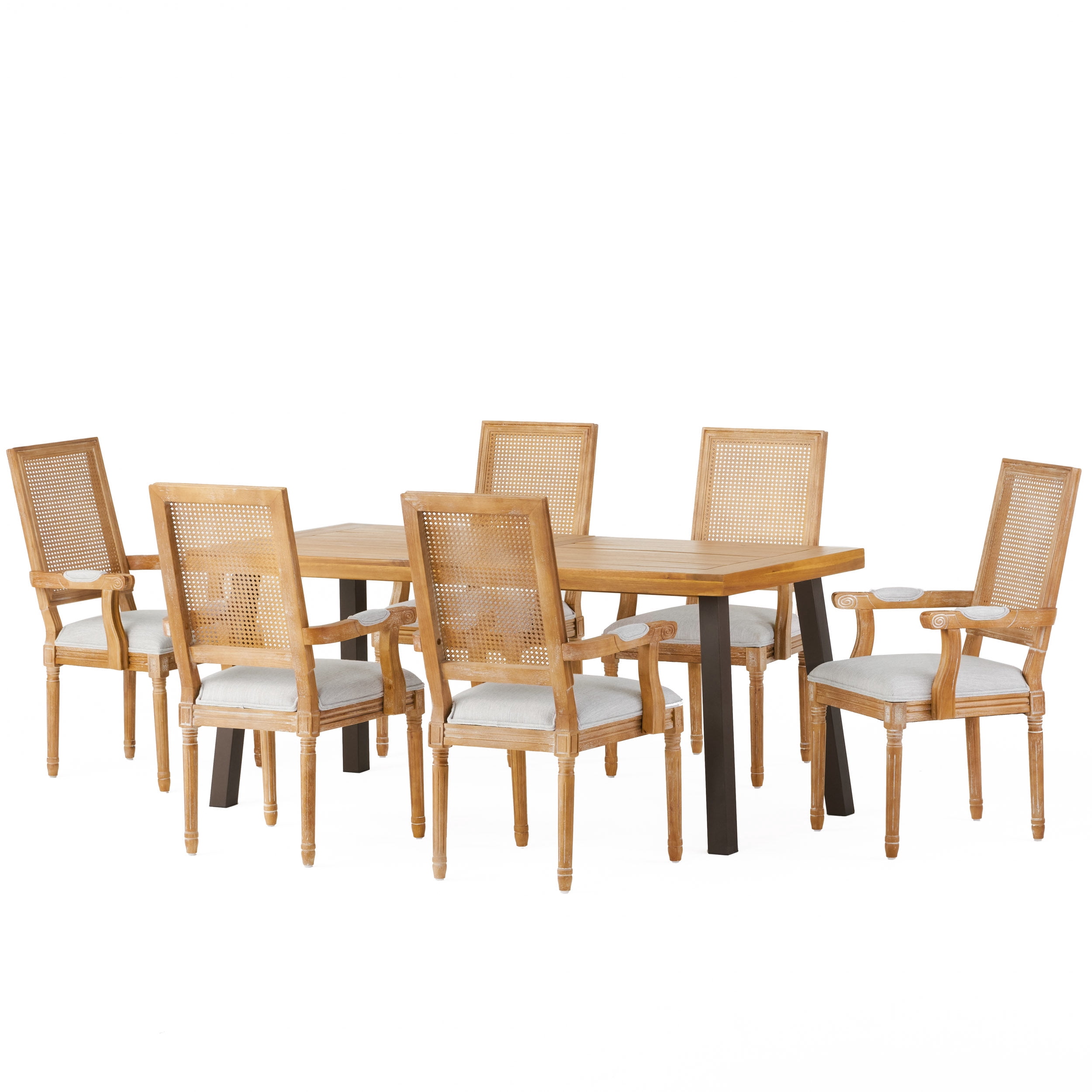 GDF Studio Marten Farmhouse Fabric Upholstered Wood and Cane 7 Piece ...
