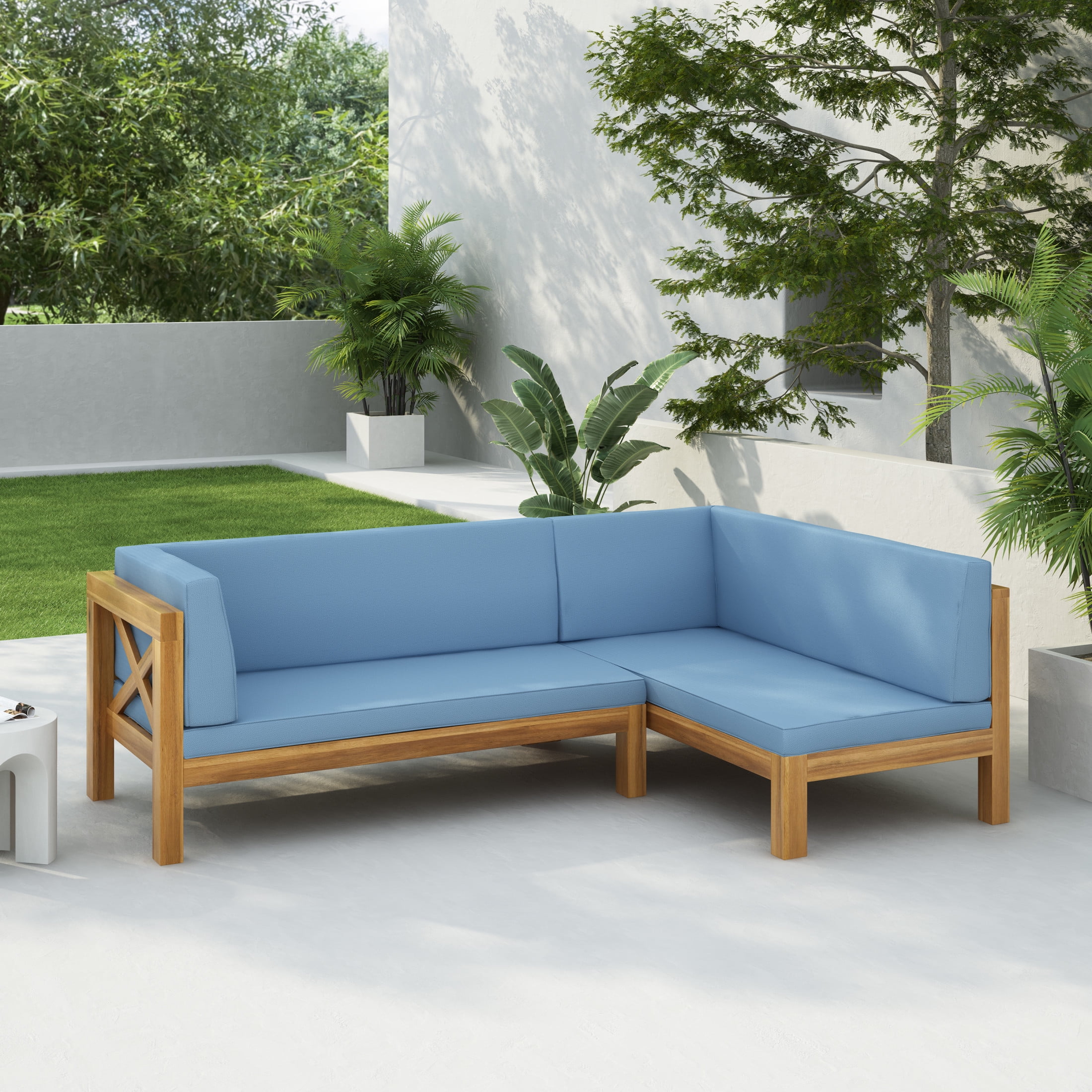 GDF Studio Mid-Century Modern 2 Piece Outdoor Patio Sofa Set, Left ...