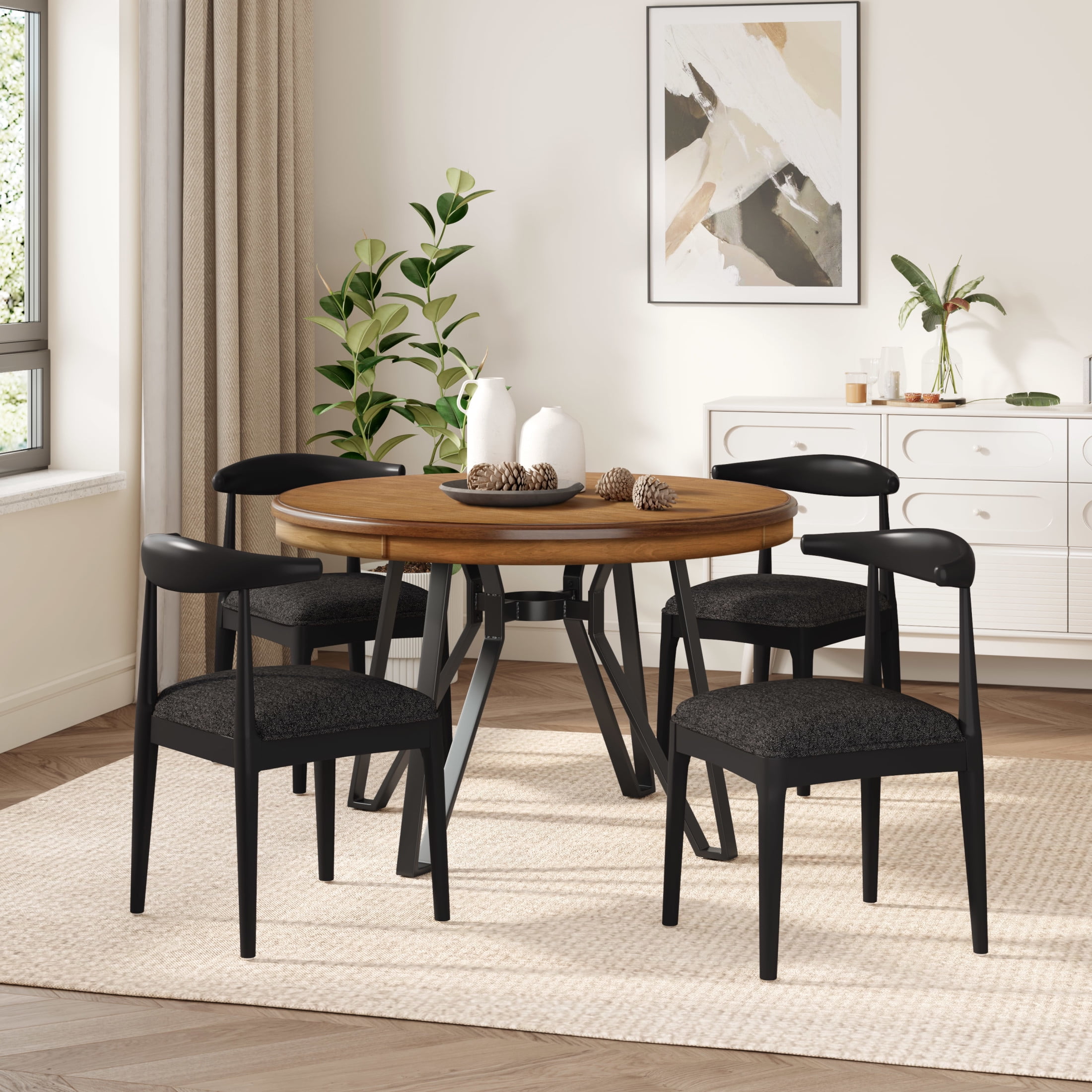 GDF Studio Mid-Century Modern 5-Piece Dining Set, 46.85" Round Table ...
