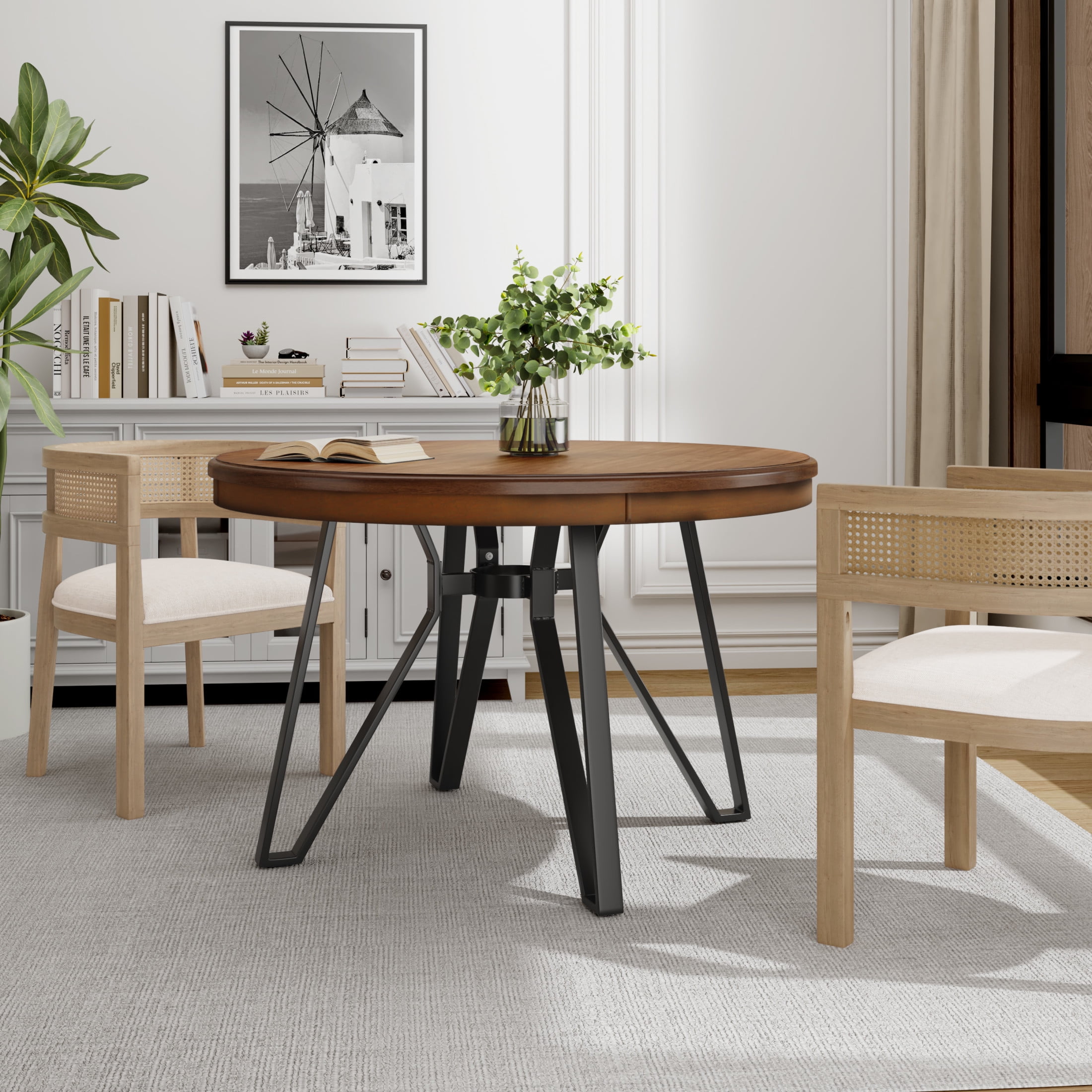GDF Studio Mid-Century Modern Round Dining Table with Metal Hairpin ...