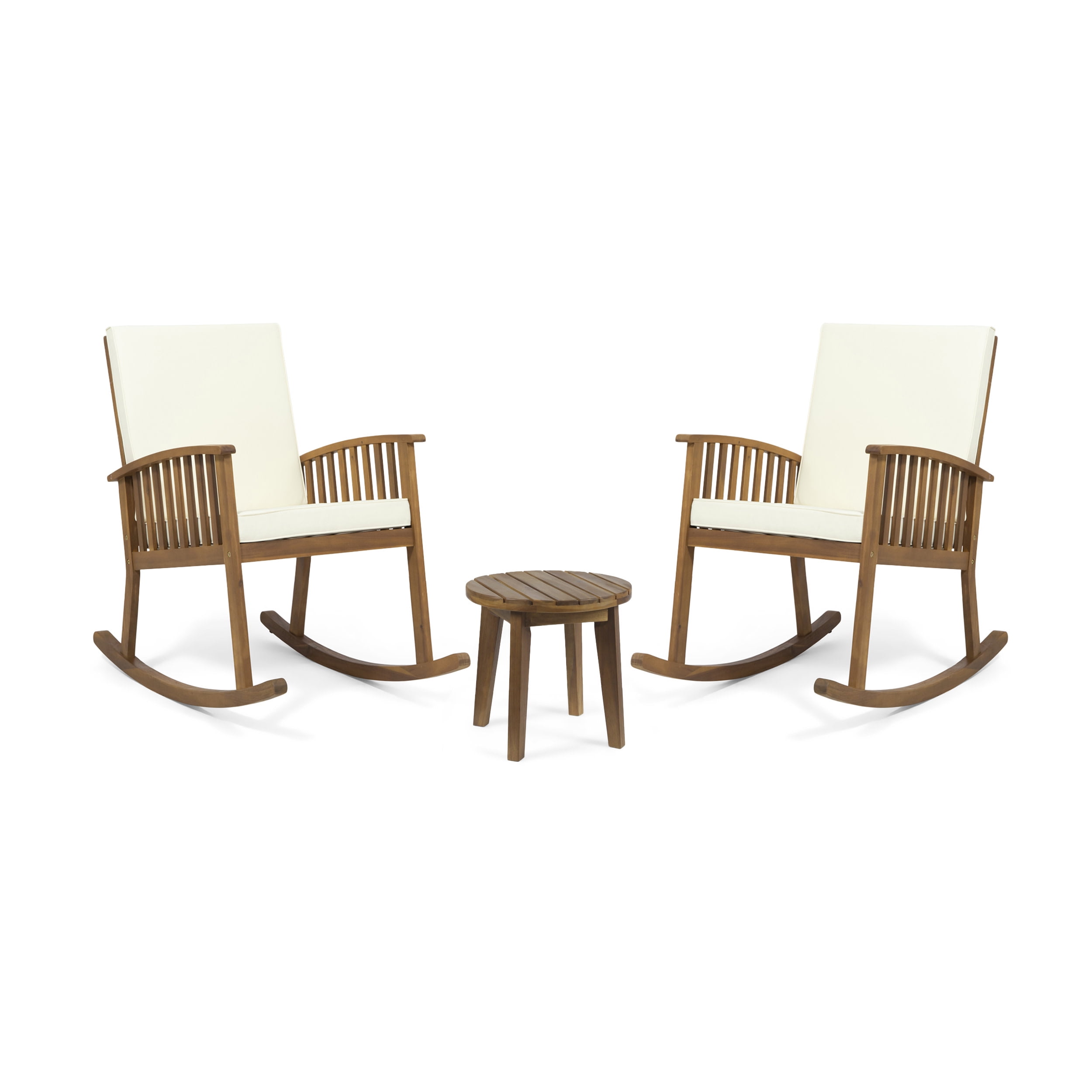 GDF Studio Miro Outdoor Acacia Wood 3 Piece Rocking Chair Chat Set with ...