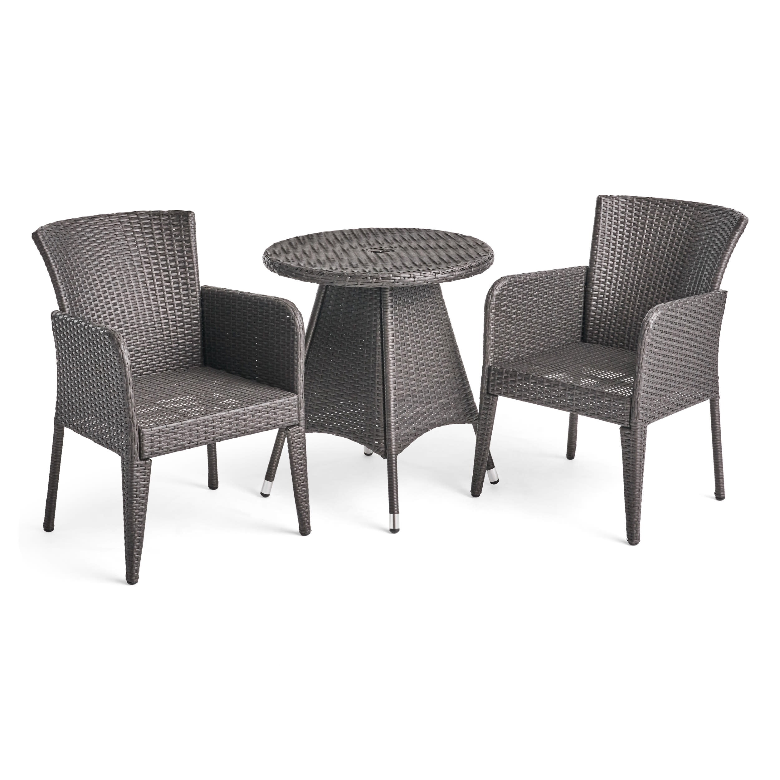 GDF Studio Mockler Outdoor Wicker 3 Piece Bistro Set, Gray - Walmart.com