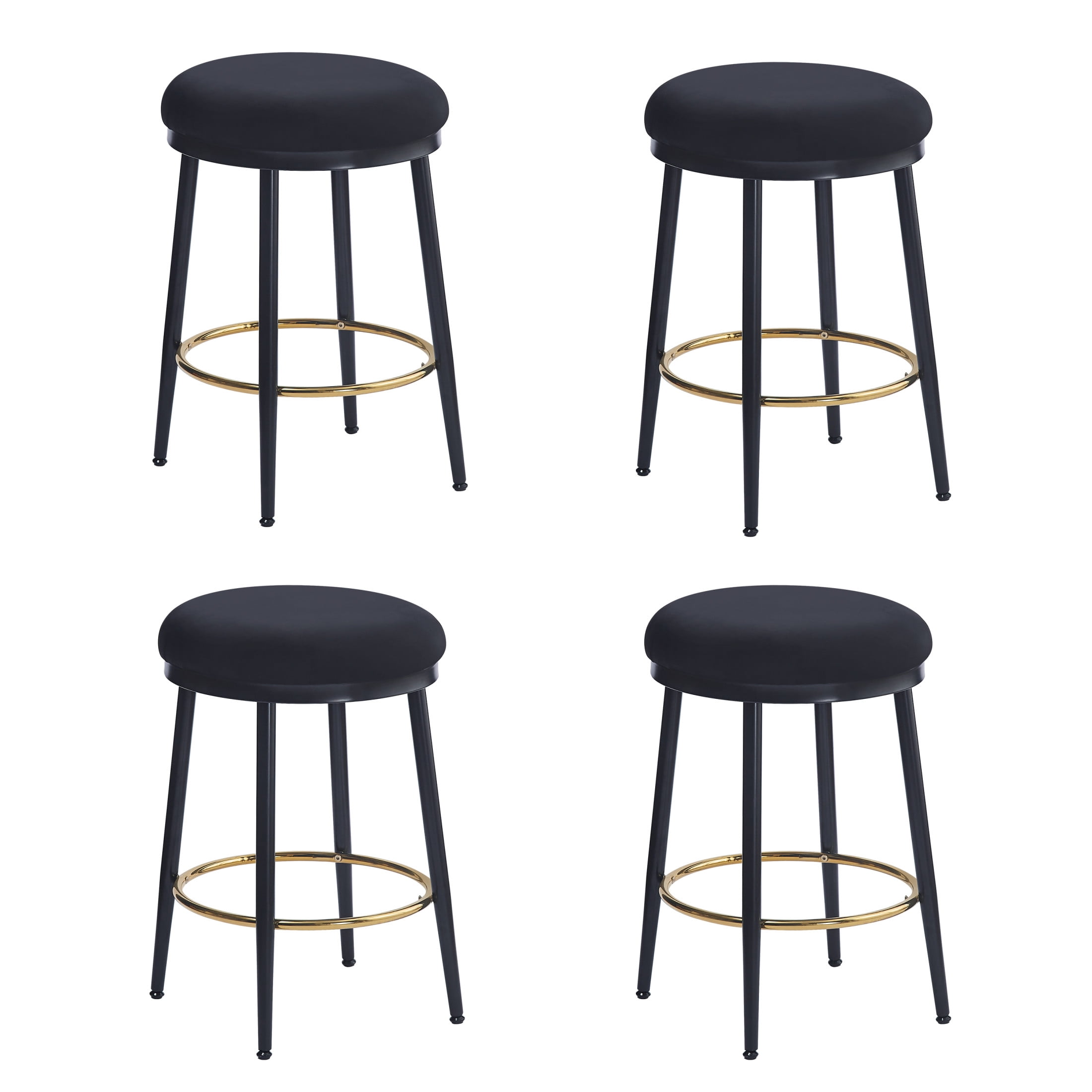 GDF Studio Modern Black Round Upholstered Counter Stools with Metal ...