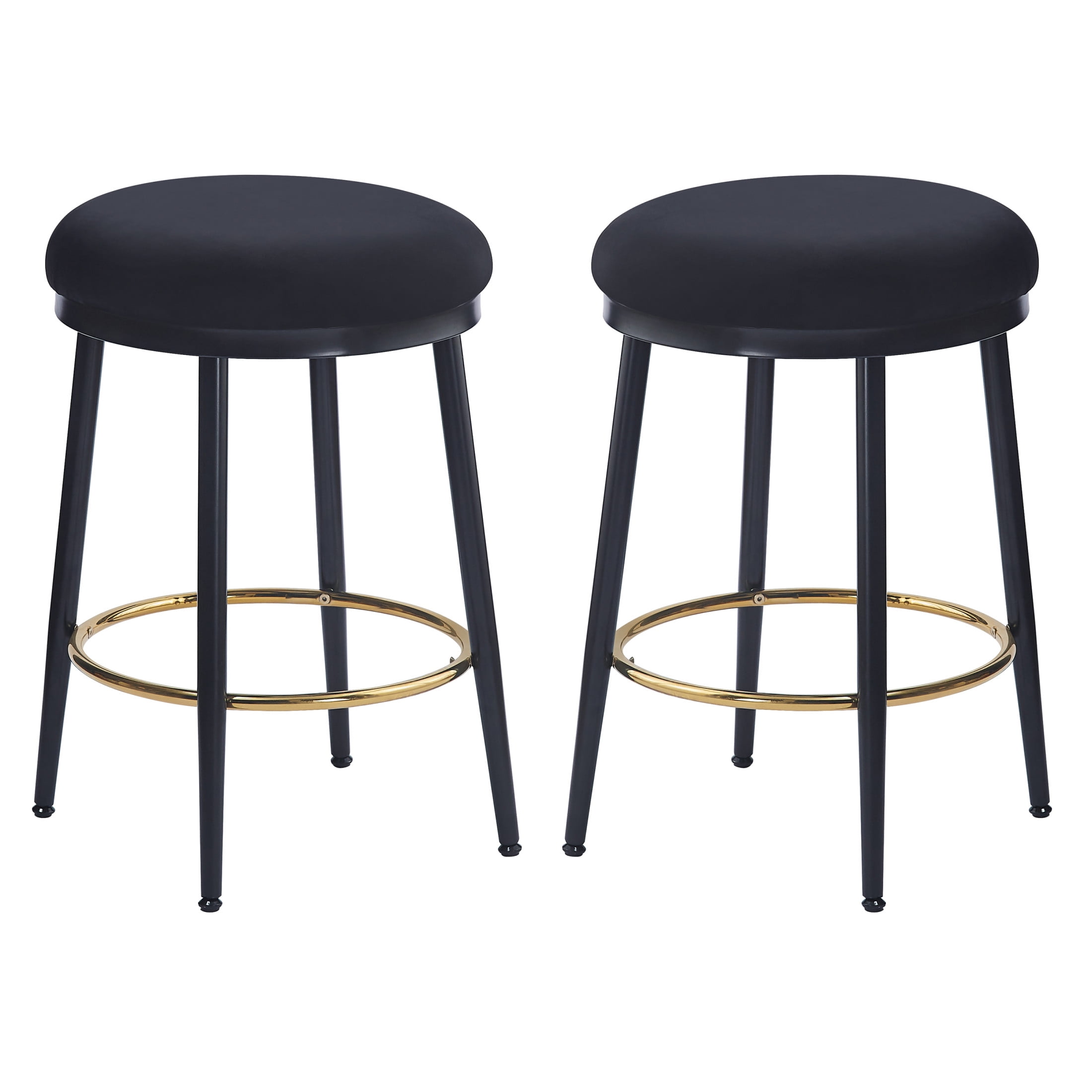 GDF Studio Modern Black Round Upholstered Stool with Metal Legs ...