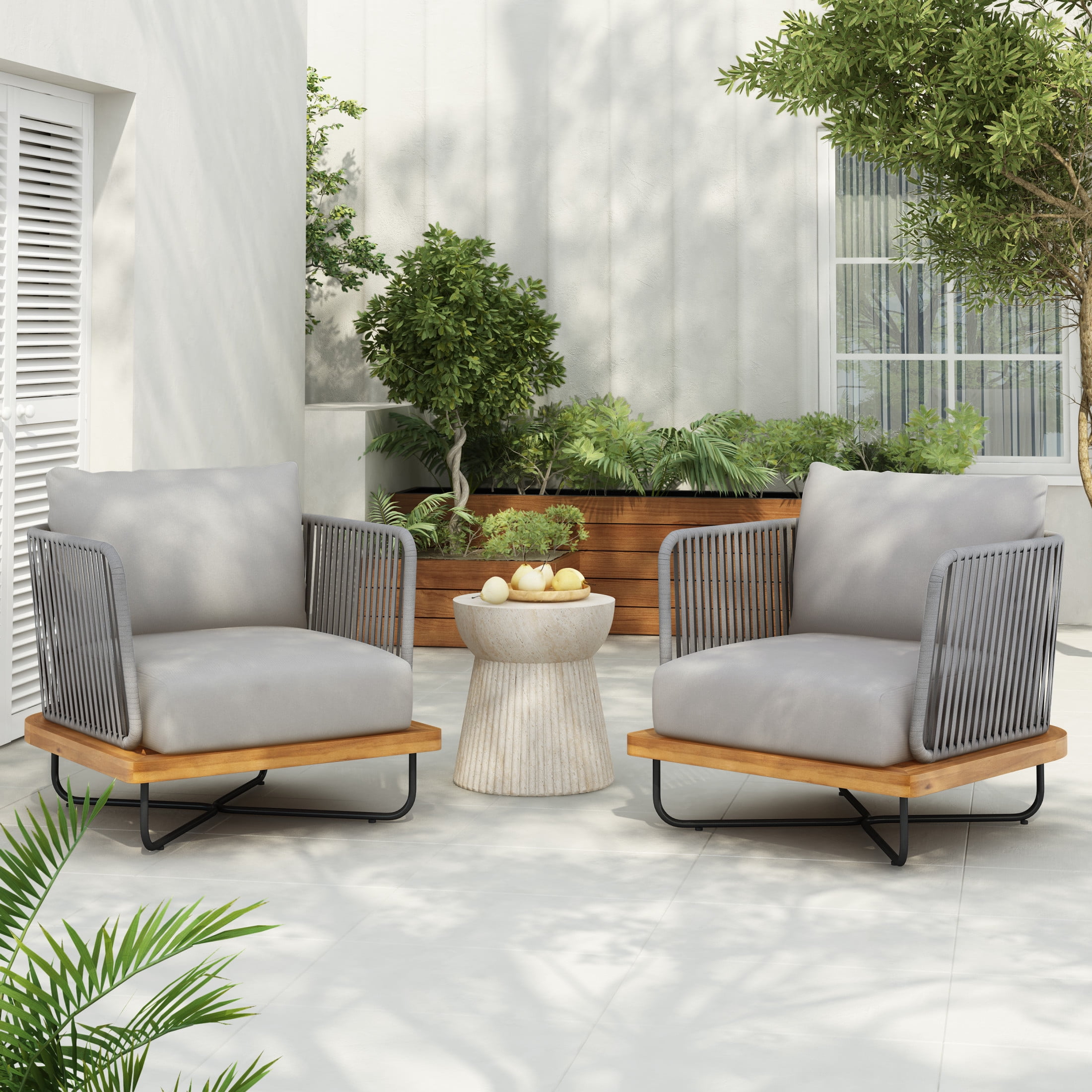 GDF Studio Modern Outdoor Club Chairs with Hand-Woven Rope and Grey ...