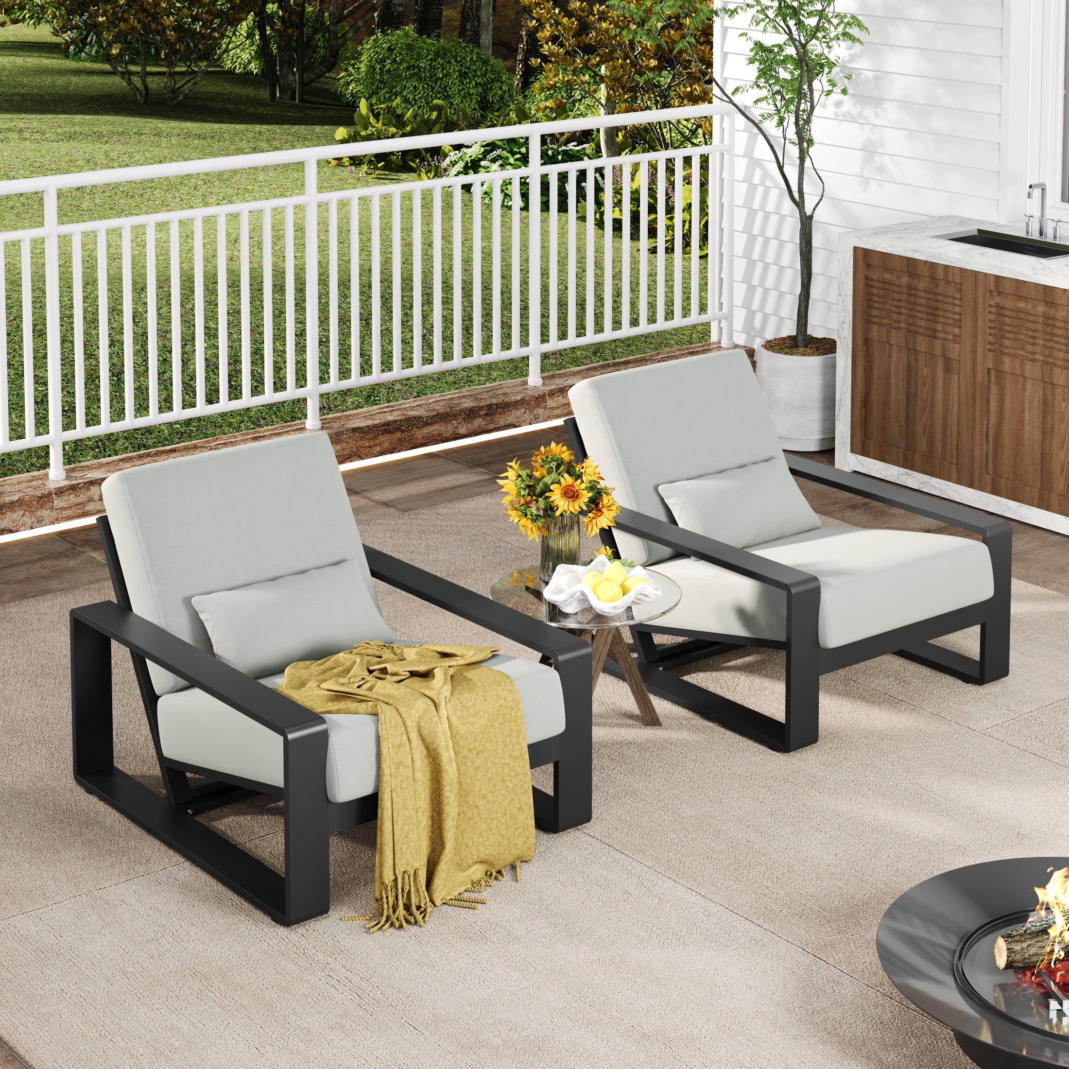 GDF Studio Modern Outdoor Patio Aluminum Lounge Chair with Cushions ...