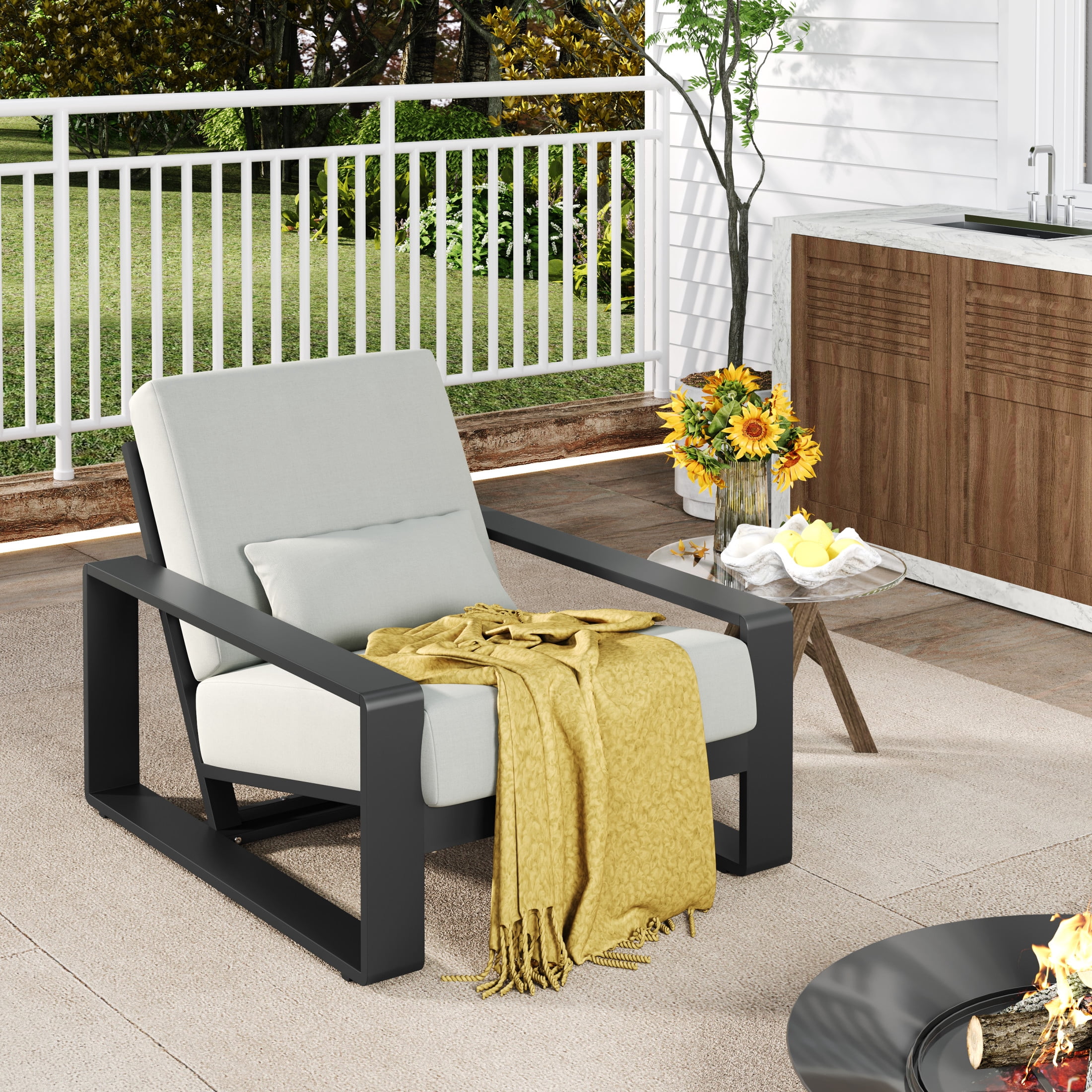 GDF Studio Modern Outdoor Patio Aluminum Lounge Chair with Cushions ...