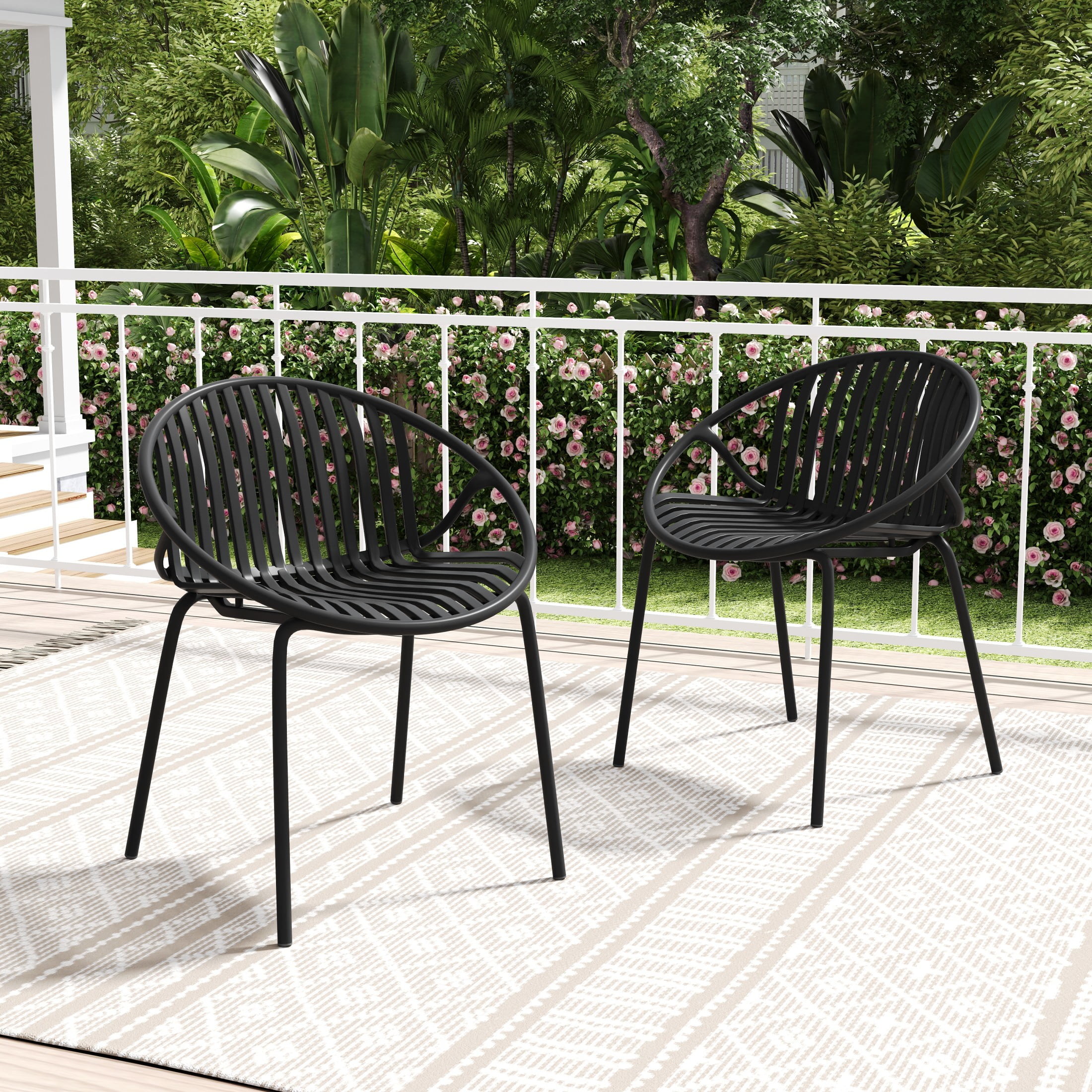 GDF Studio Modern Outdoor Patio Dining Chairs with Metal Legs ...