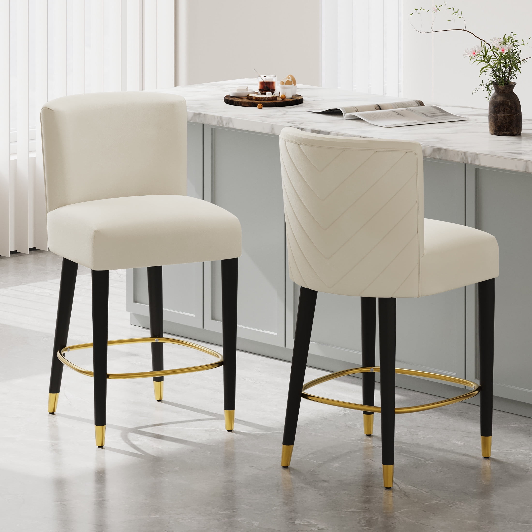 GDF Studio Modern Tufted Counter Height Bar Stools with Gold Footrests ...
