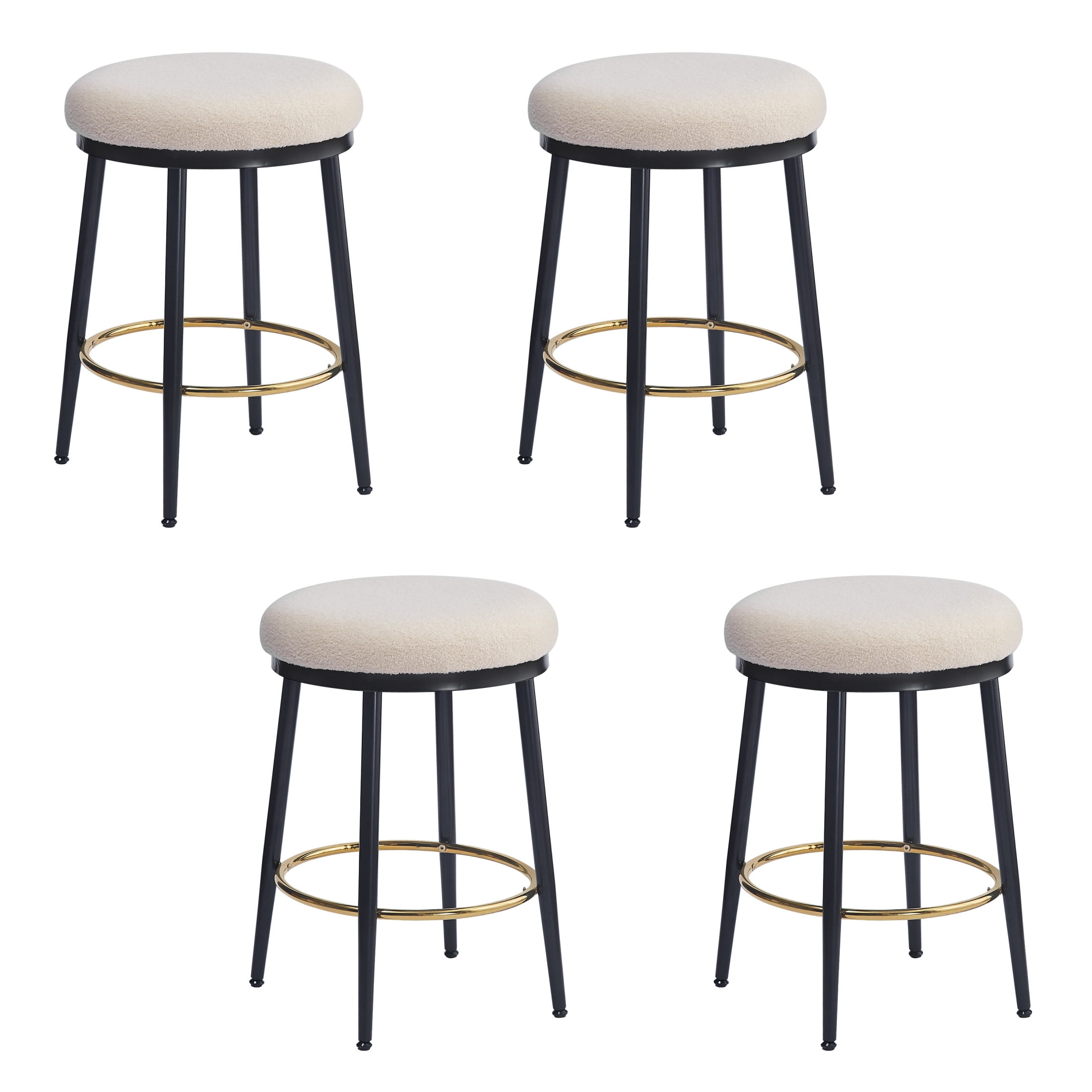 GDF Studio Modern White Round Upholstered Counter Stools with Metal ...