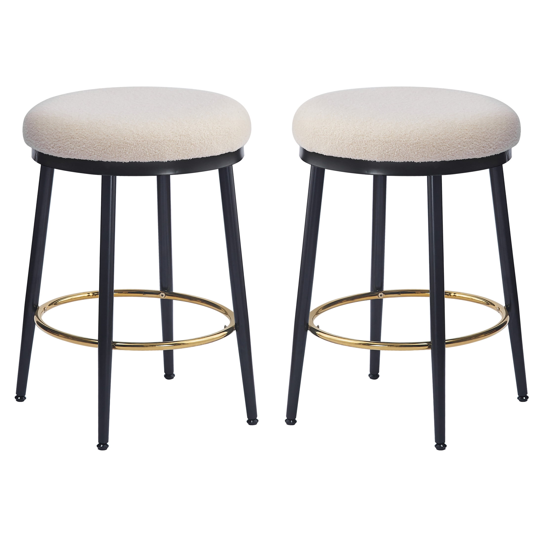 GDF Studio Modern White Round Upholstered Stool with Metal Legs ...