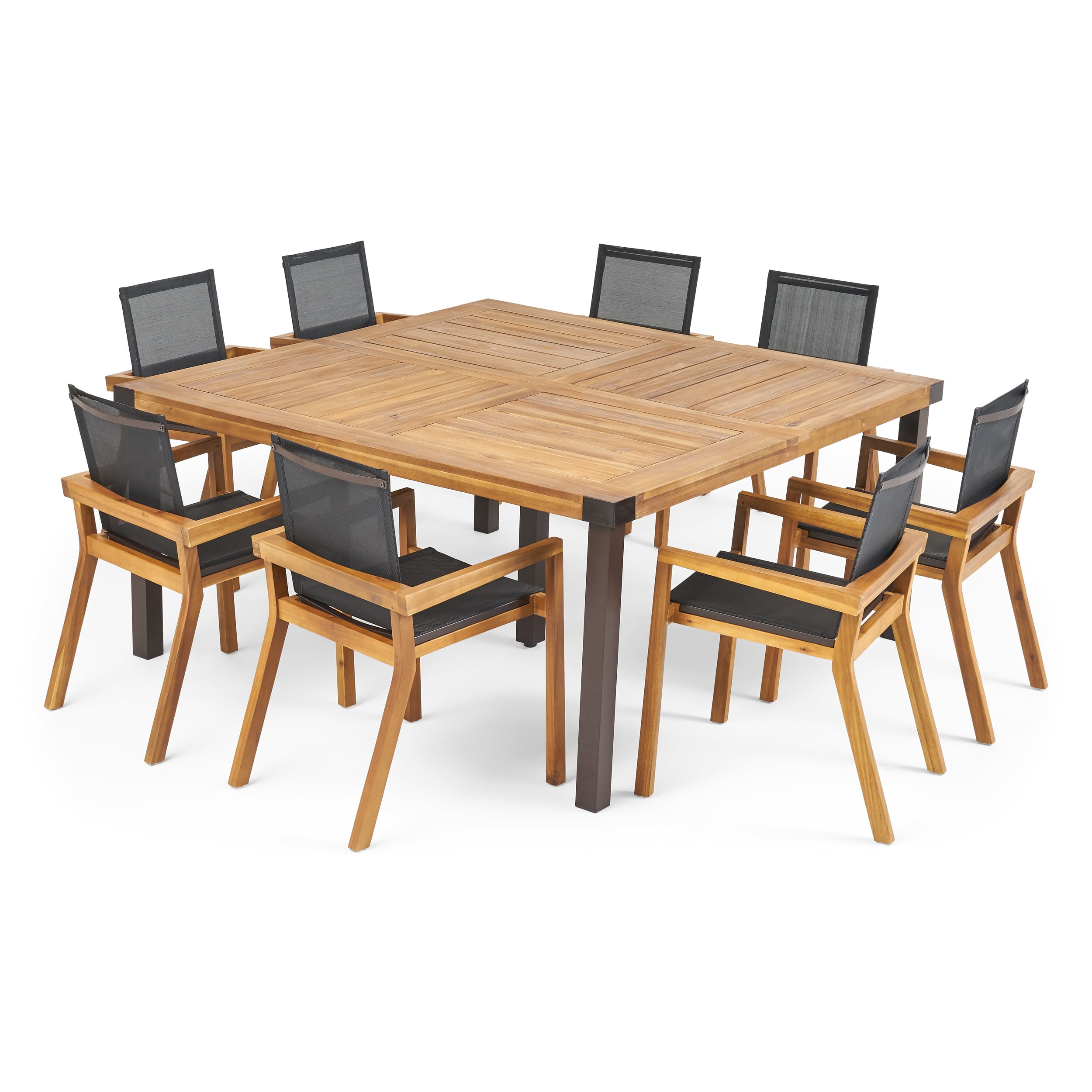 GDF Studio Montserrat Outdoor Mesh and Acacia Wood 9 Piece Dining Set ...