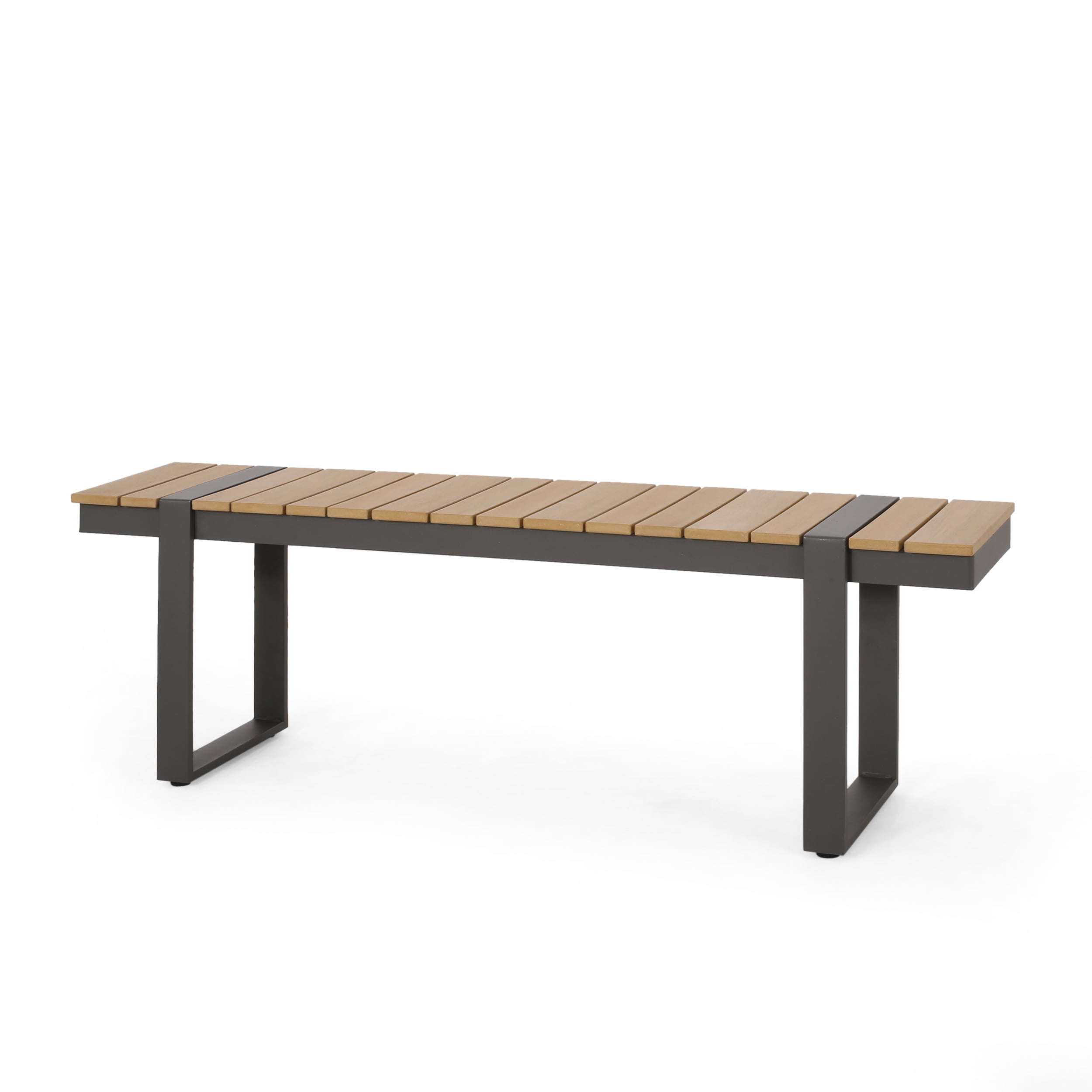 GDF Studio Mora Outdoor Aluminum and Faux Wood Dining Bench, Natural ...
