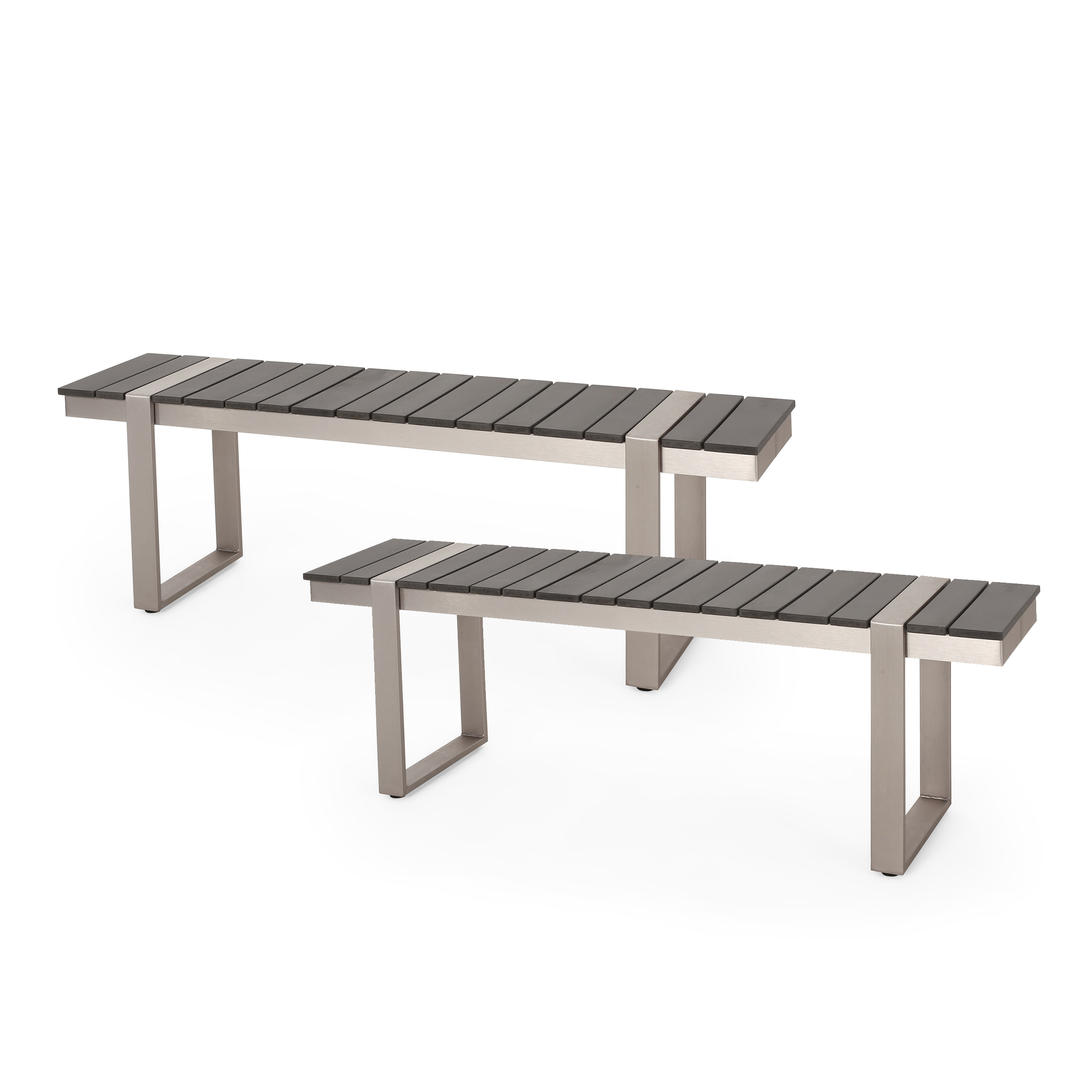GDF Studio Mora Outdoor Faux Wood and Aluminum Dining Bench, Gray ...