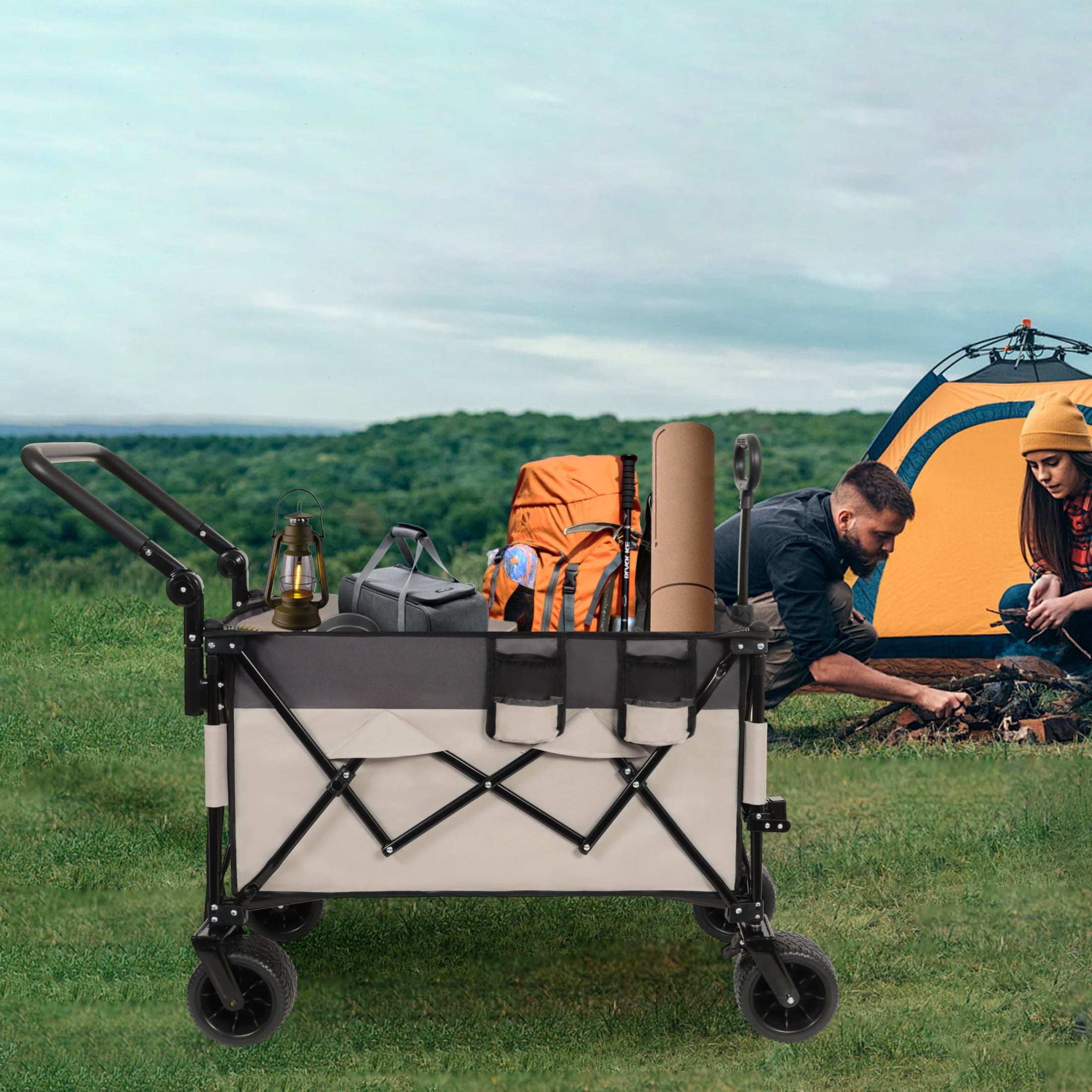 GDF Studio Multi-Functional Folding Wagon, Ergonomic Rotating Handle ...