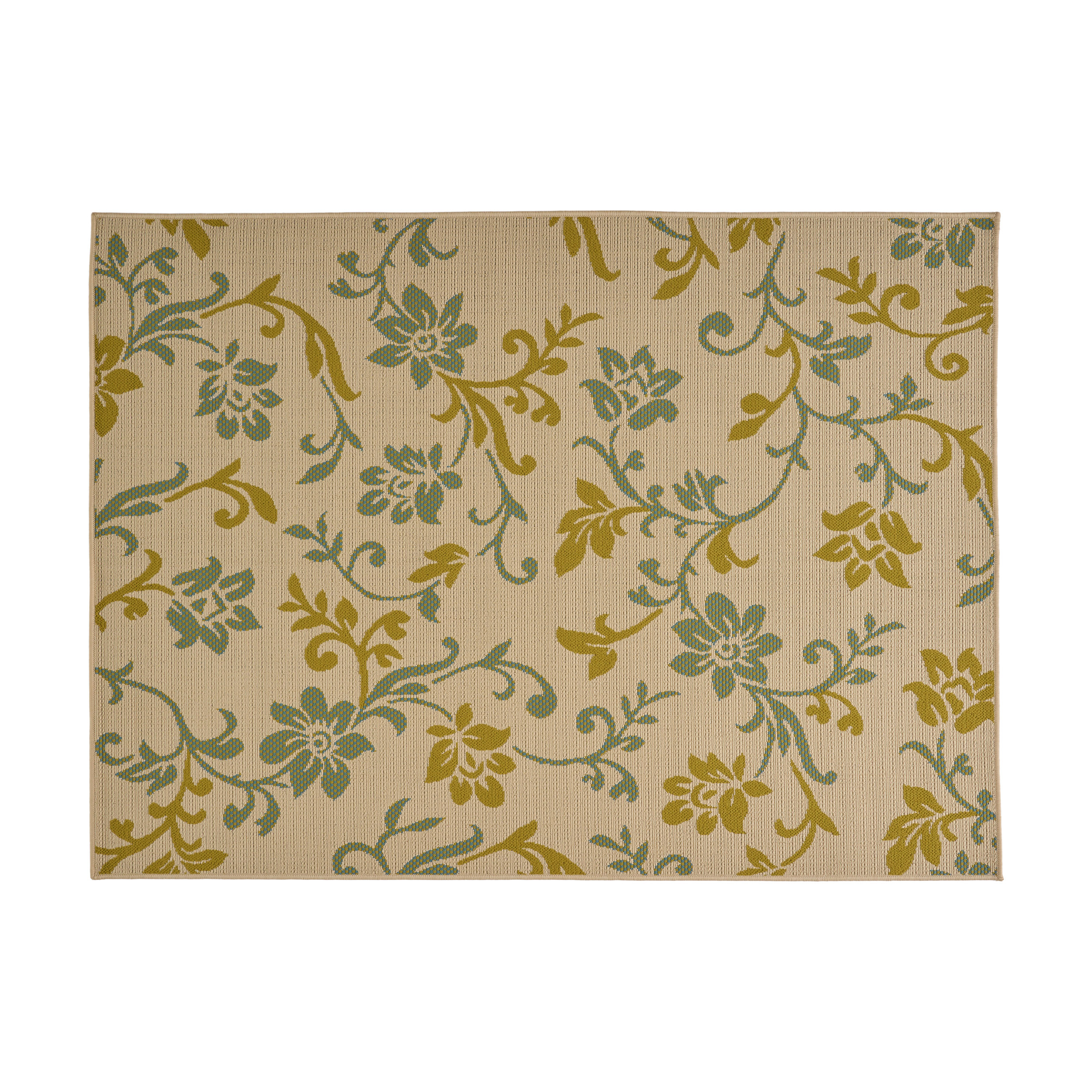 GDF Studio Muriel Outdoor 5'3" x 7' Botanical Area Rug, Ivory and Green ...