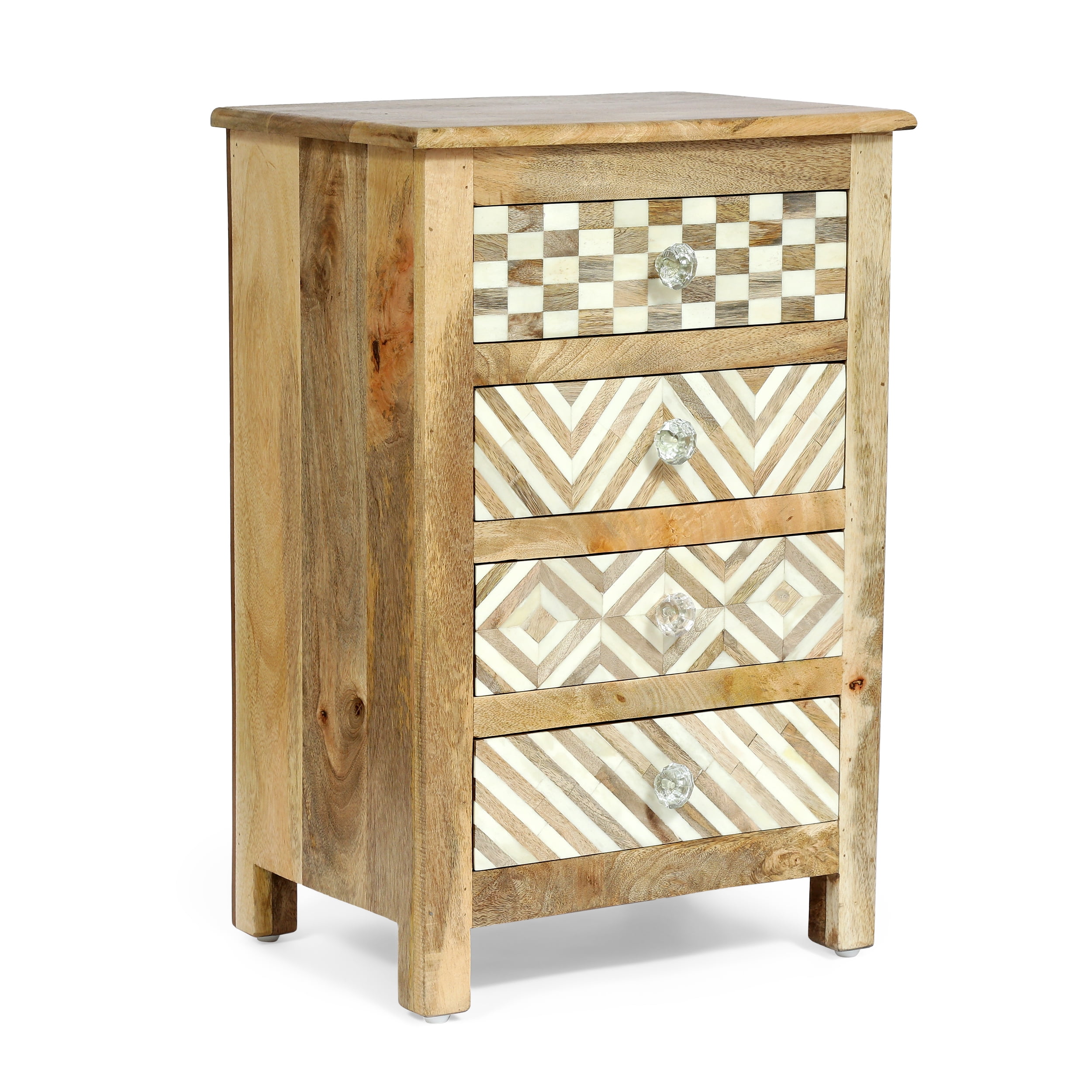 GDF Studio Nahanni Boho Handmade Mango Wood 4 Drawer Nightstand ...