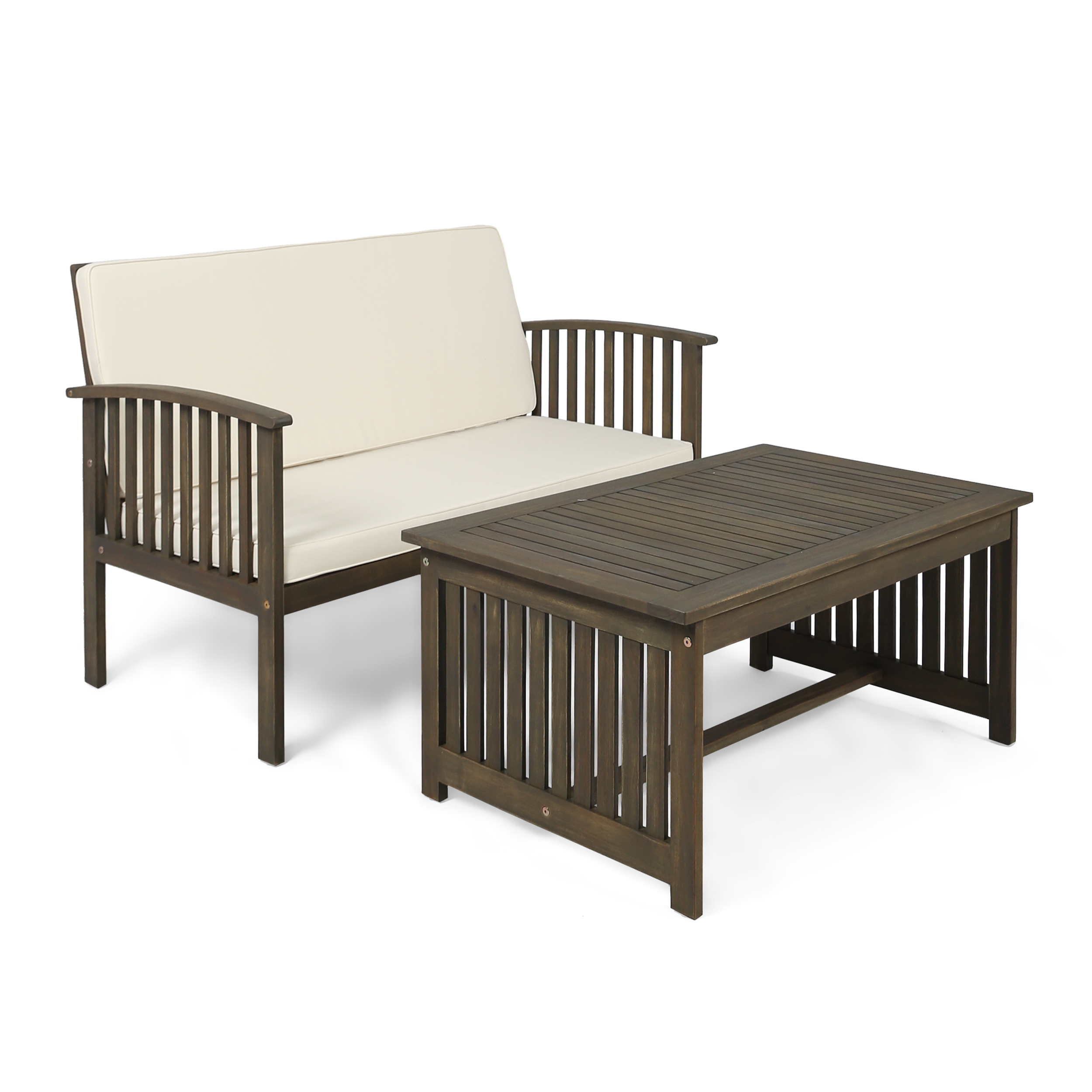 GDF Studio Navan Outdoor Acacia Wood Loveseat and Coffee Table Set, Gray and Cream - Walmart.com