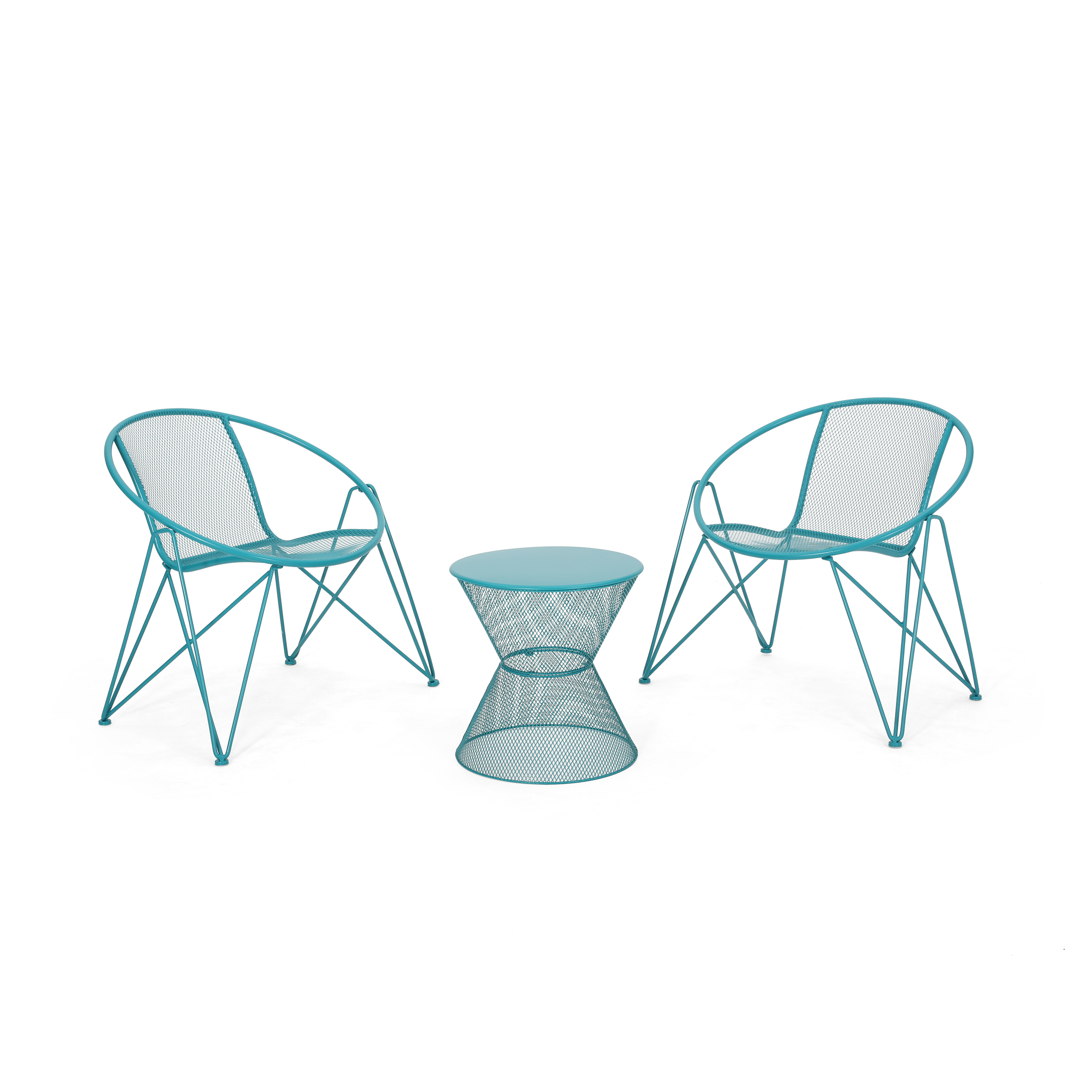 GDF Studio Newport Outdoor Metal Mesh 3 Piece Chat Set, Matte Teal ...
