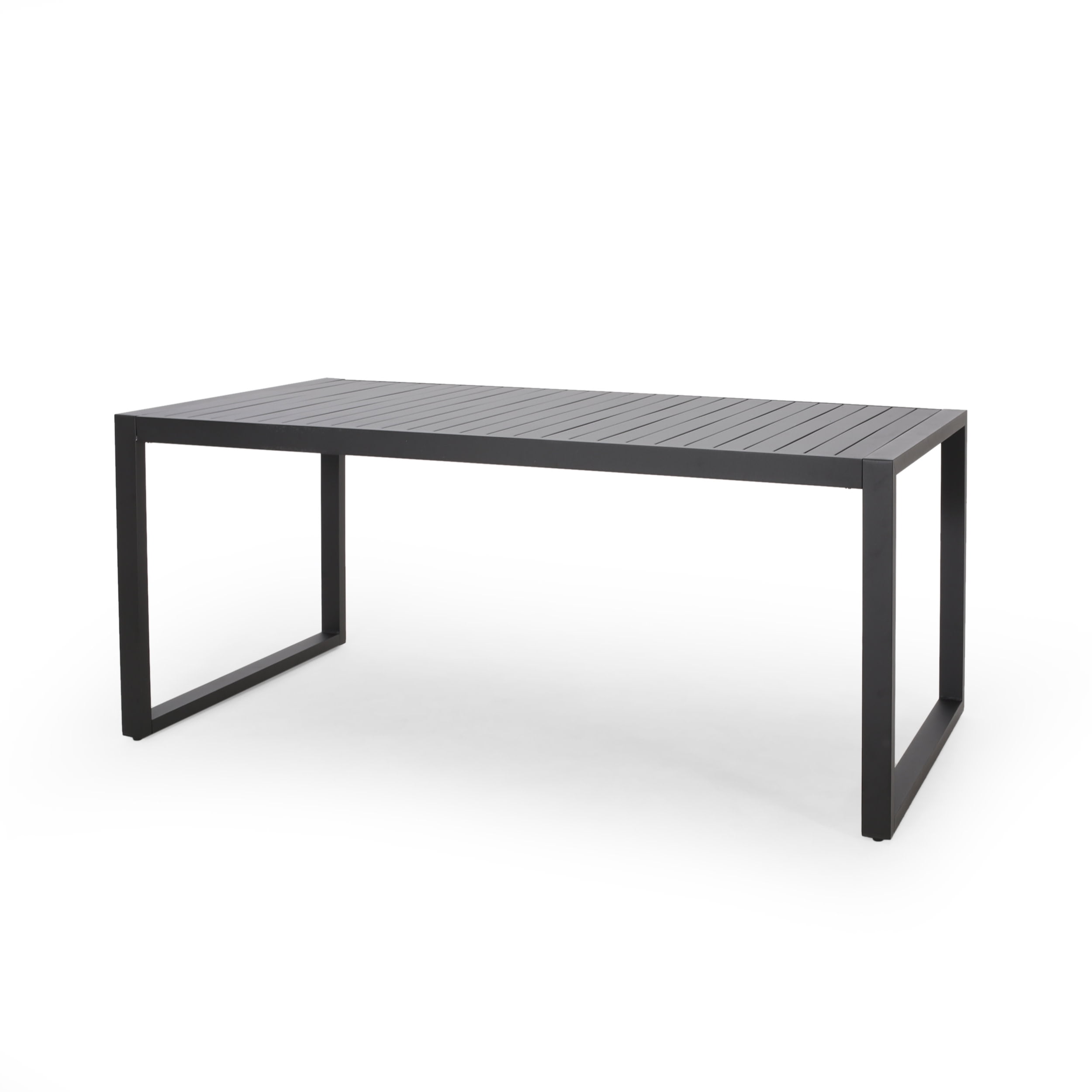 GDF Studio Noah Patio Metal Rectangular Dining Table, Black, Seats 6 ...