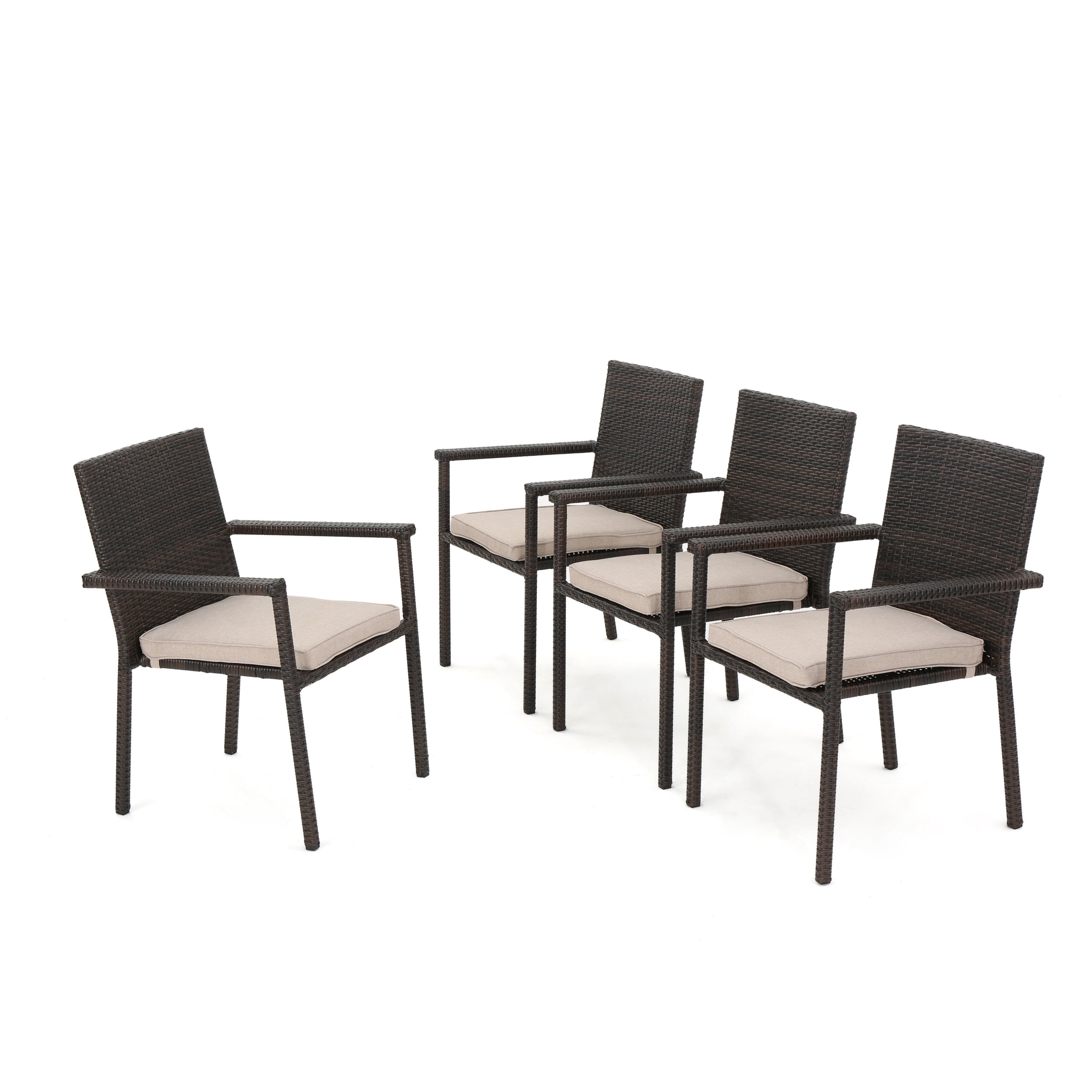 GDF Studio Noemi Outdoor Wicker Stacking Dining Chairs with Cushion ...
