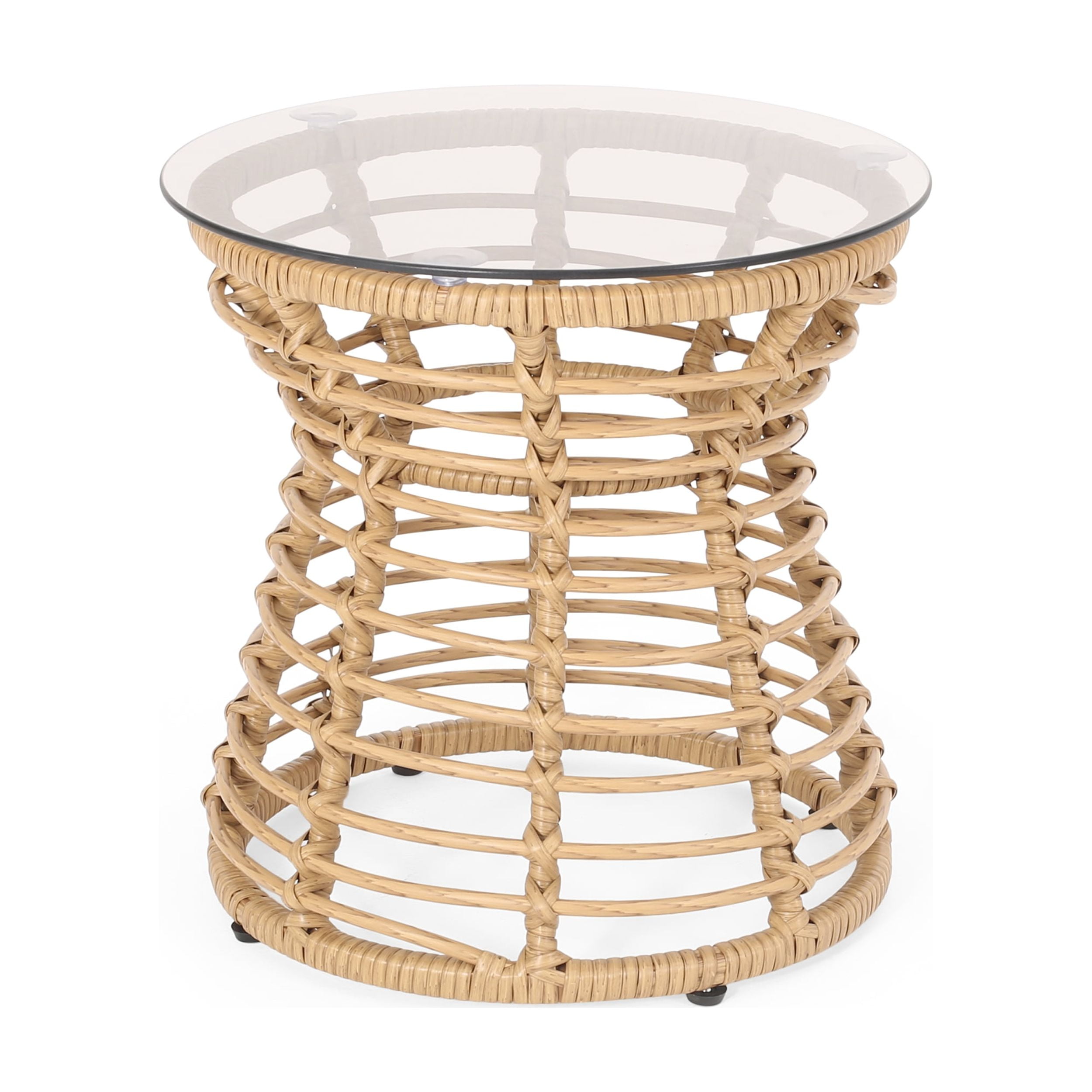 GDF Studio Pinefield Outdoor Wicker Glass Top Hourglass Side Table ...
