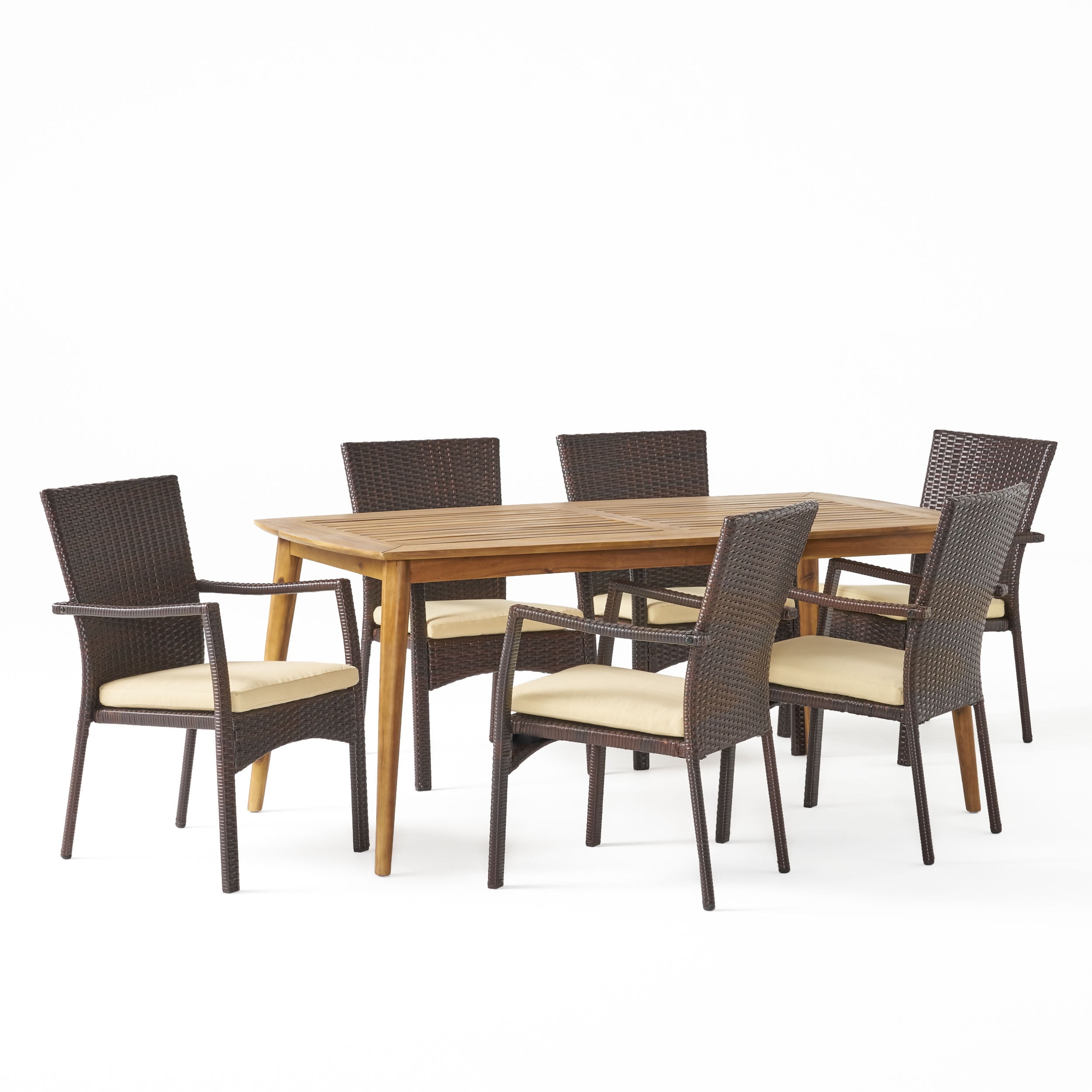 GDF Studio Pisciotta 7-Piece Patio Wooden Table & Chairs Furniture Set ...