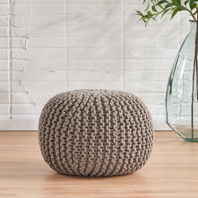 GDF Studio Poona Modern Handmade Fabric Knit Round Pouf, Brown ...