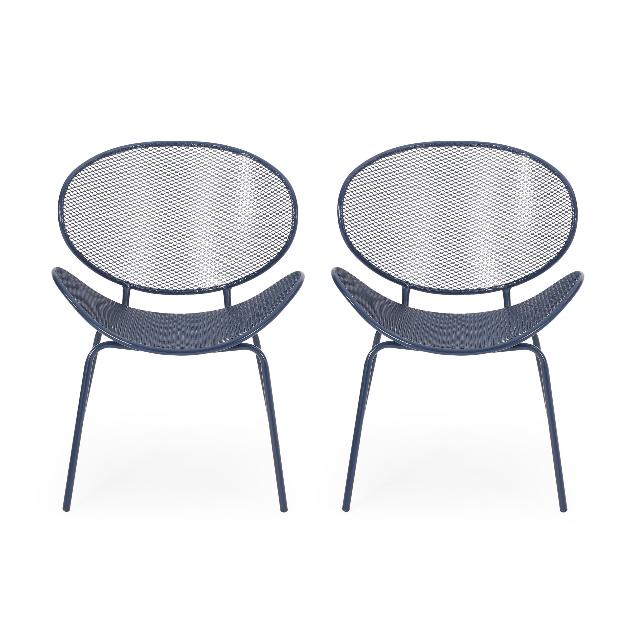 GDF Studio Poynes Outdoor Metal Mesh Shell Chairs, Set of 2, Matte Navy ...