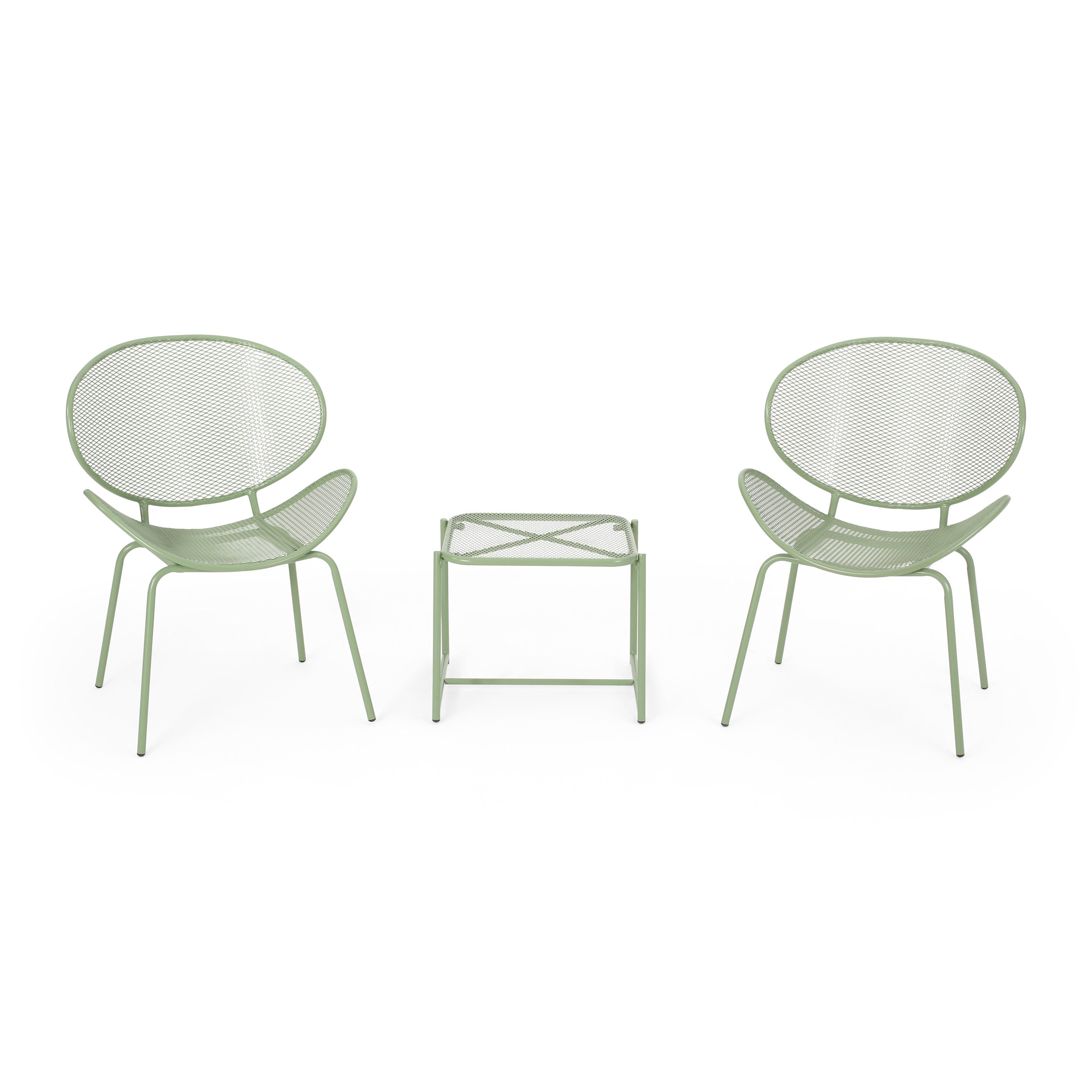 GDF Studio Poynes Outdoor Modern 3 Piece Chat Set, Matte Green ...