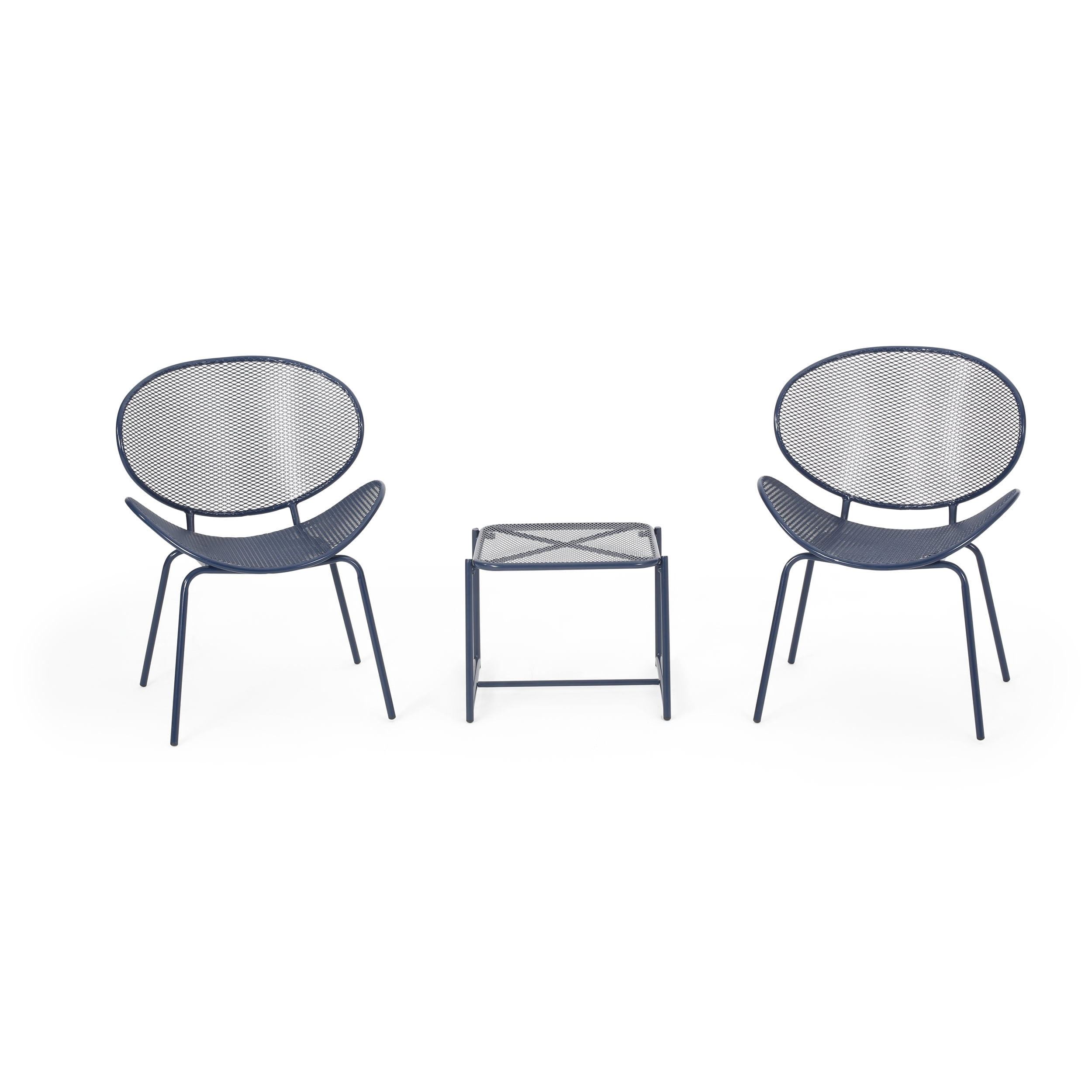 GDF Studio Poynes Outdoor Modern 3 Piece Chat Set, Matte Navy Blue ...