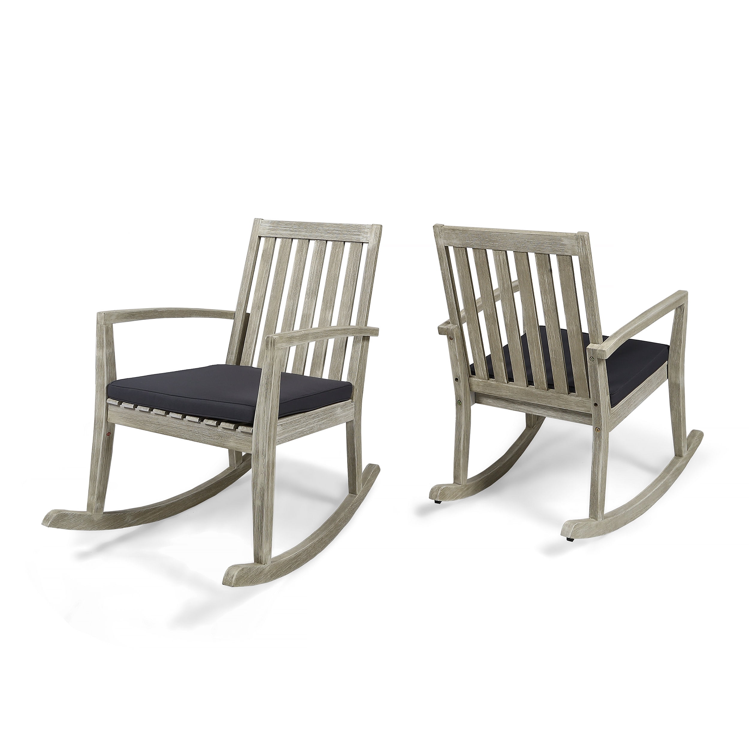 GDF Studio Priya Outdoor Acacia Wood Rocking Chairs with Cushion, Set ...