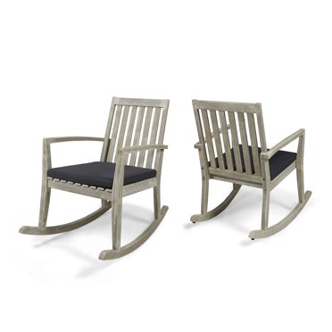 Costway Outdoor Patio Set: 2PCS Acacia Wood Rocking Chair for Garden ...