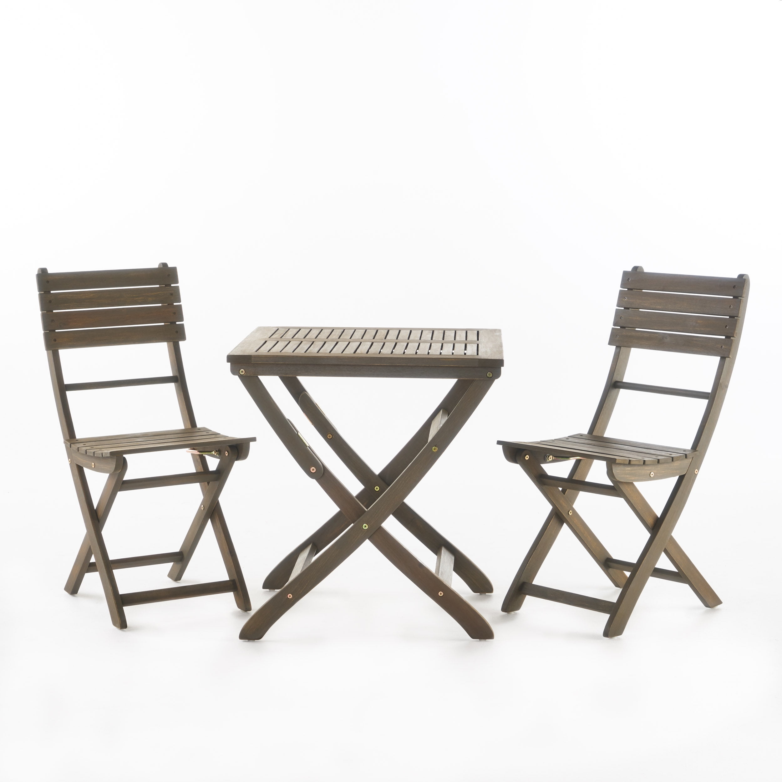 GDF Studio Rabion Outdoor Acacia Wood 3 Piece Folding Bistro Set, Gray ...