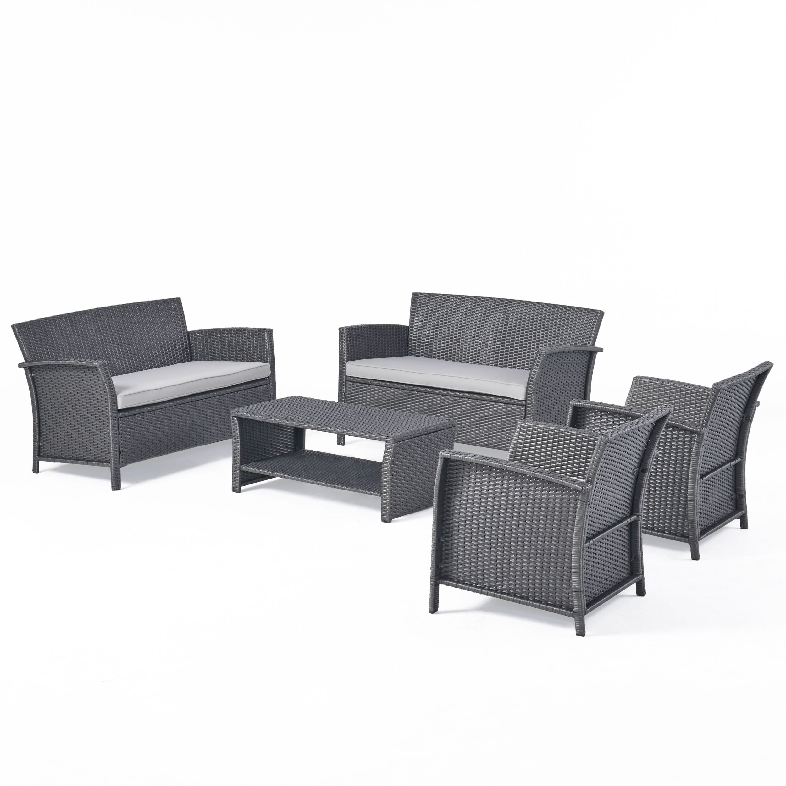 GDF Studio Raina Outdoor Wicker 6 Seater Chat Set with Cushions, Gray ...