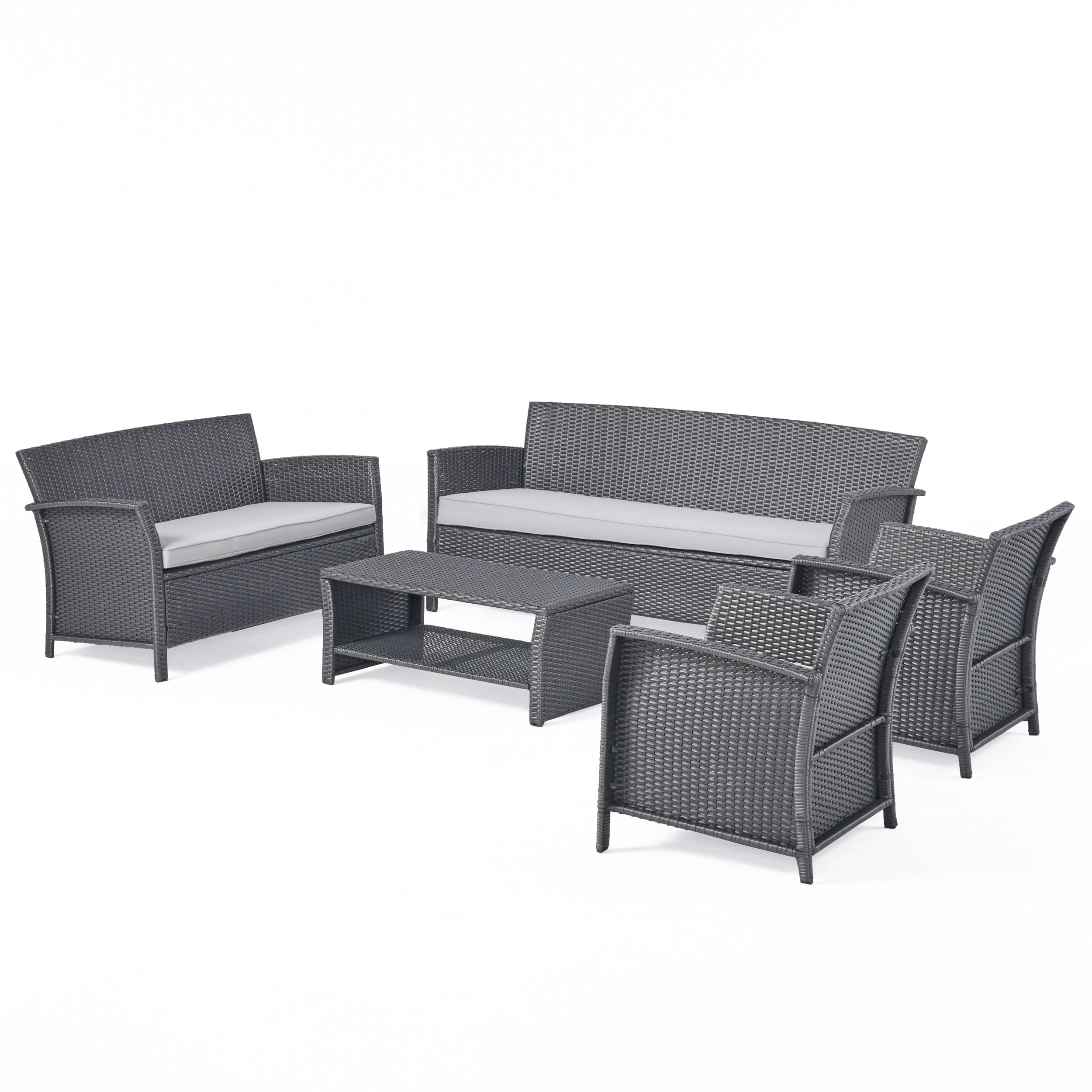 GDF Studio Raina Outdoor Wicker 7 Seater Chat Set with Cushion, Gray ...