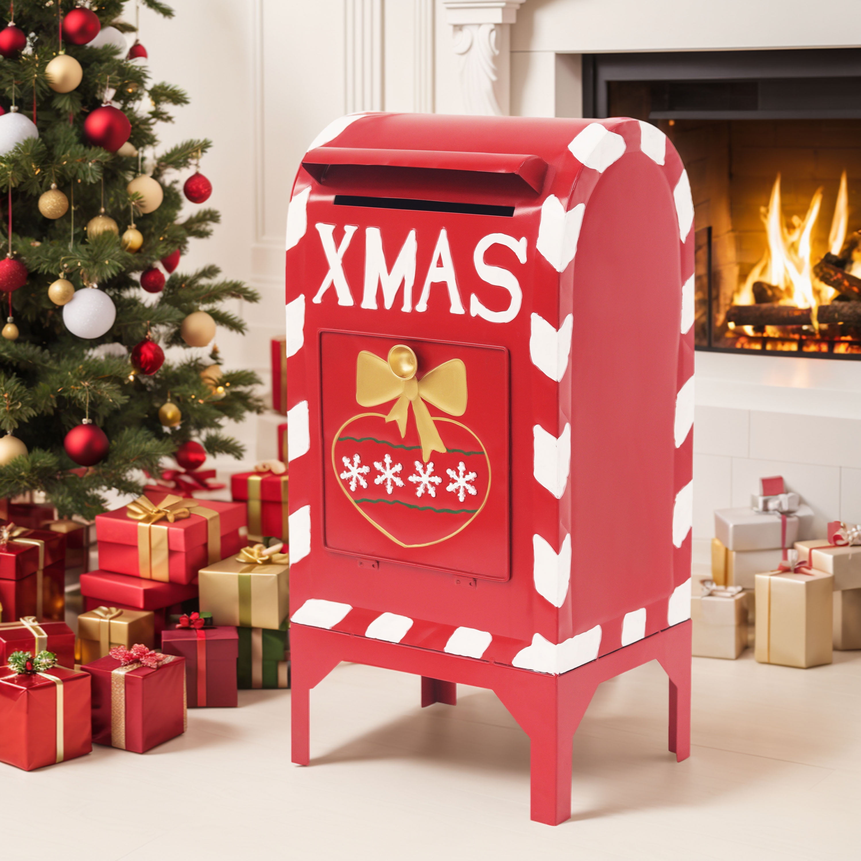 GDF Studio Red Iron Christmas Mailbox, Indoor Christmas Holiday ...