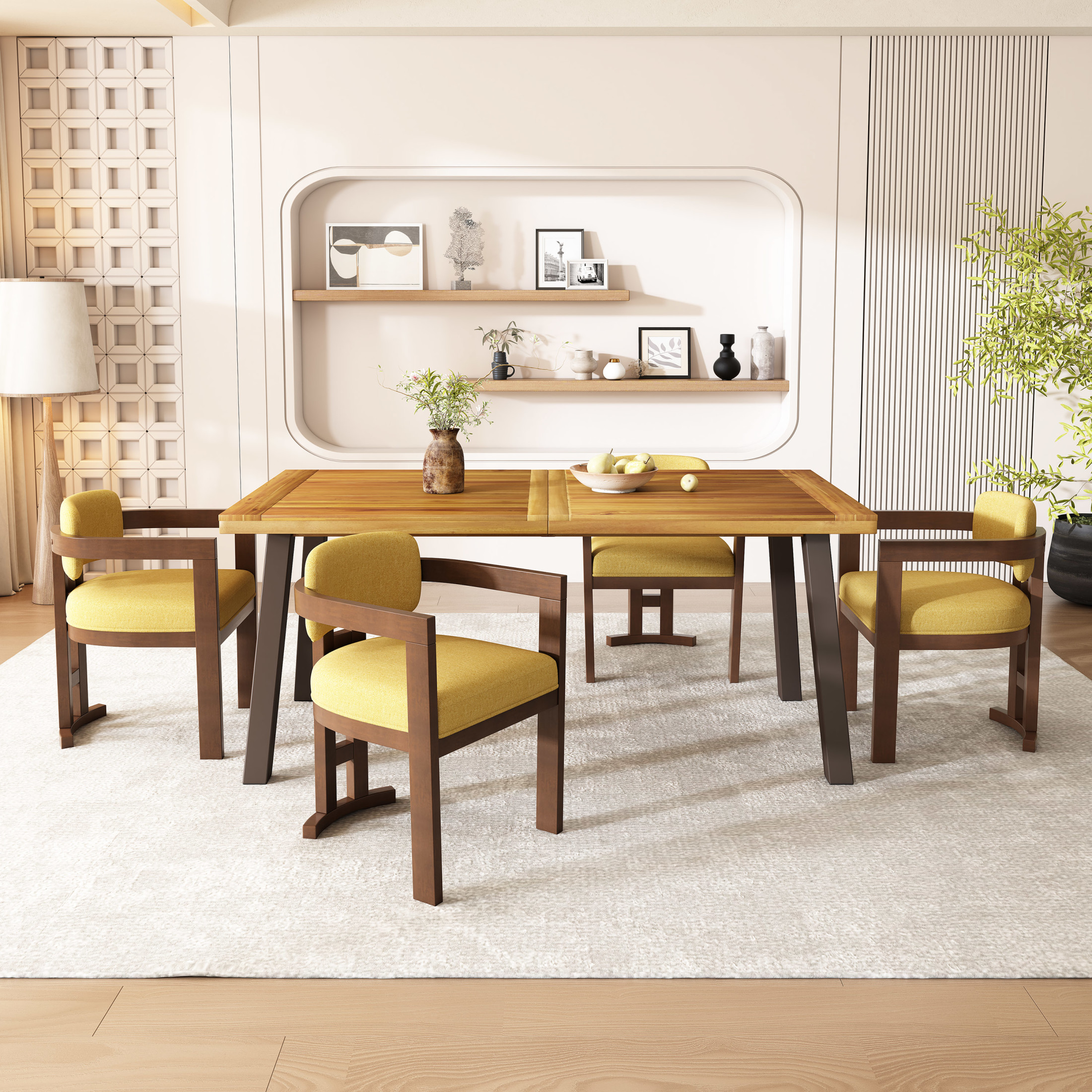 GDF Studio Retro 5-Piece Dining Set, Acacia Wood Table with Iron Base ...