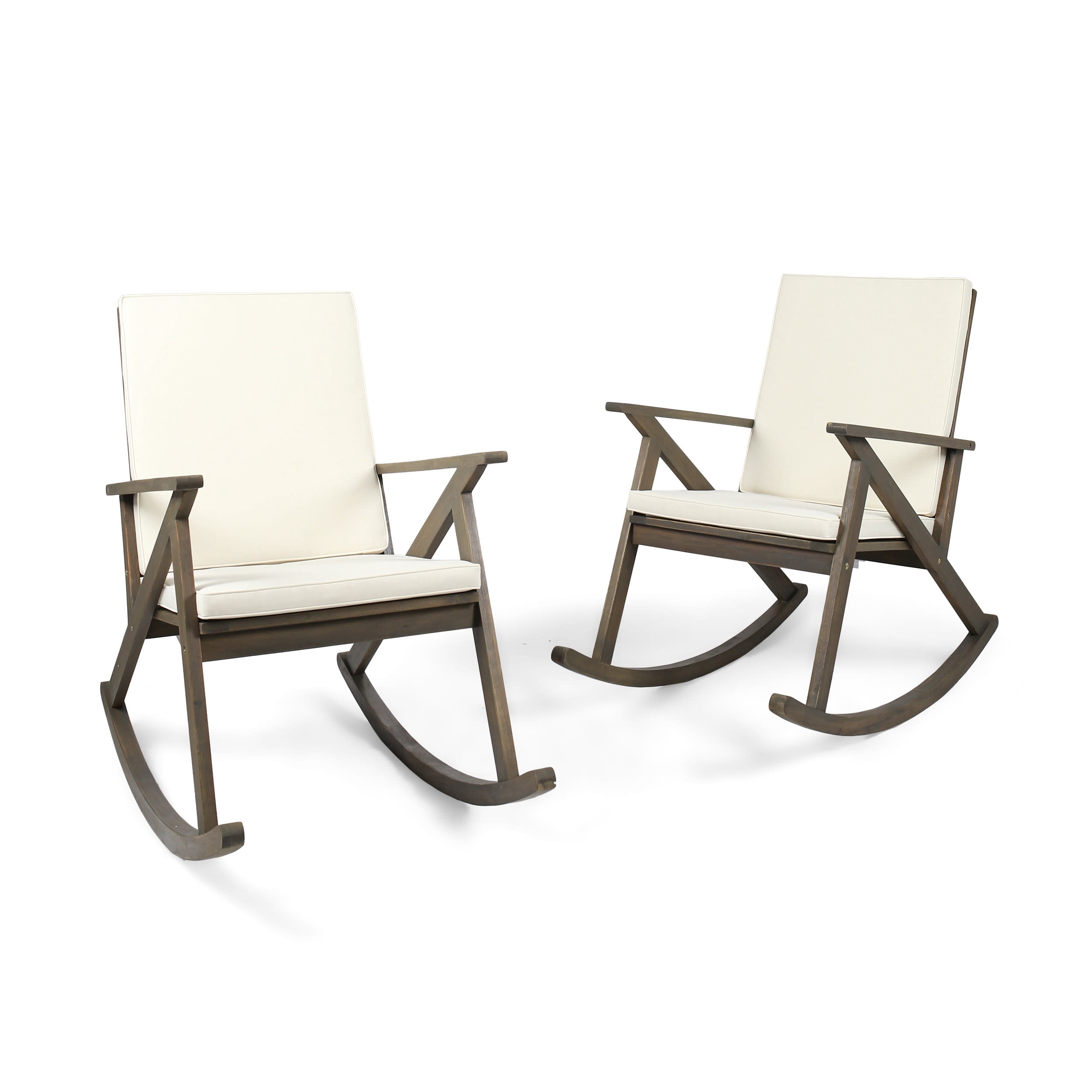GDF Studio Ridgewood Outdoor Acacia Wood Rocking Chairs with Cushion ...