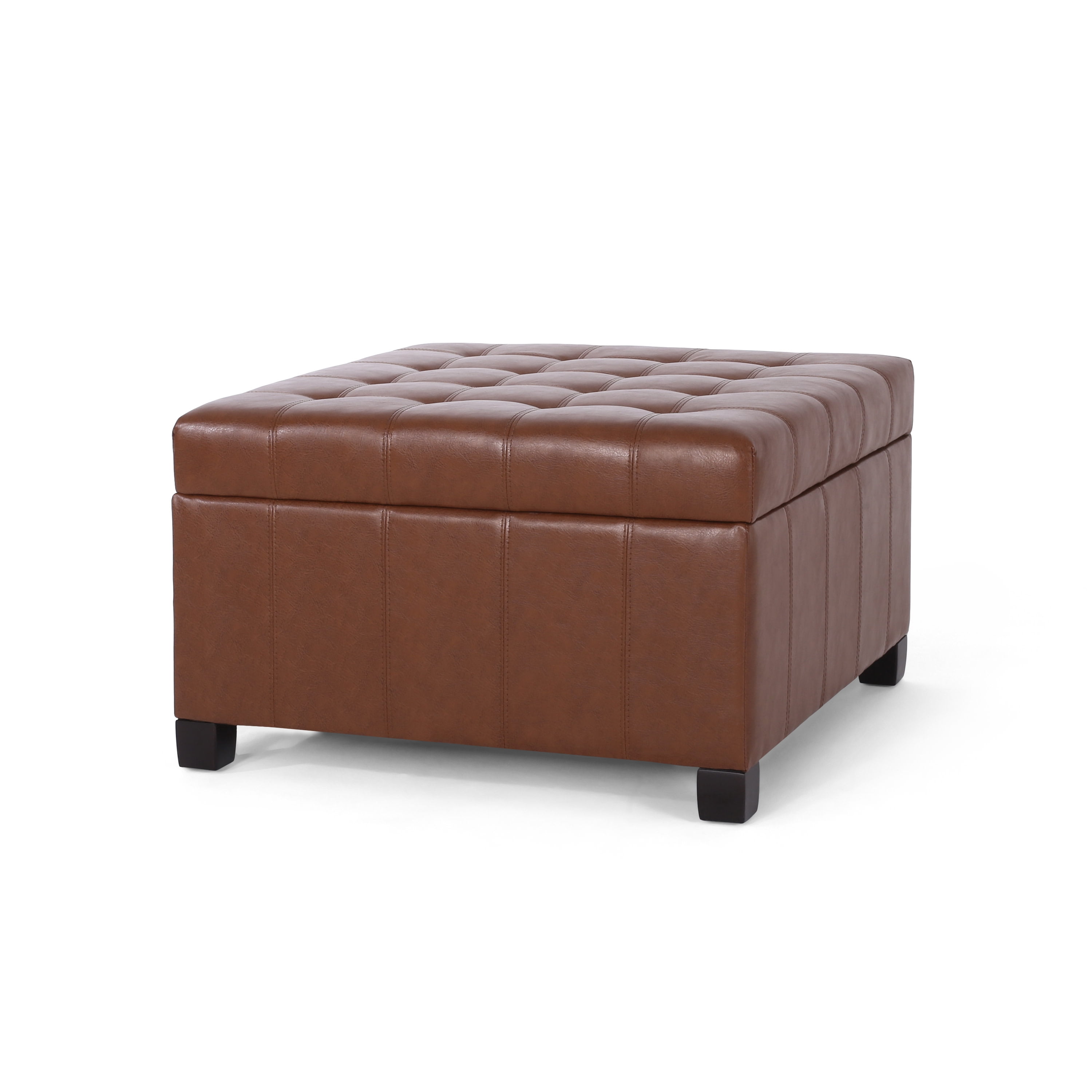 GDF Studio Rigby Faux Leather Storage Ottoman, Cognac Brown, Dark Brown ...