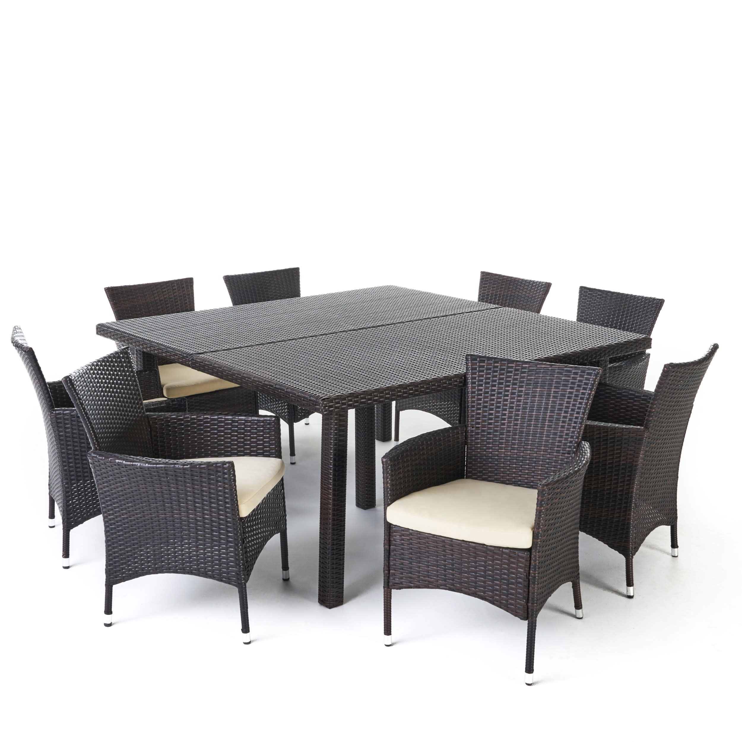 GDF Studio Rolando Outdoor Wicker 9 Piece Square Dining Set, Multibrown ...