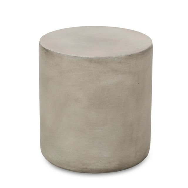GDF Studio Modern Round Patio End Table, Lightweight Concrete, Light ...
