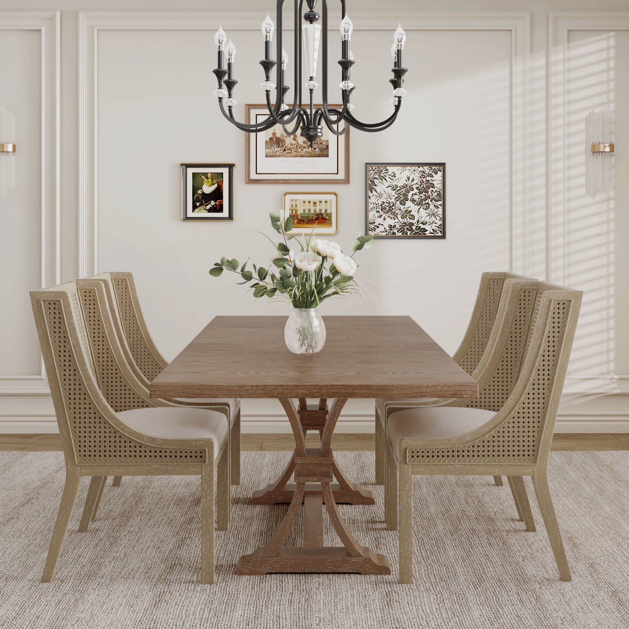 GDF Studio Rustic 5-Piece Dining Set with Cane Webbing Chairs ...